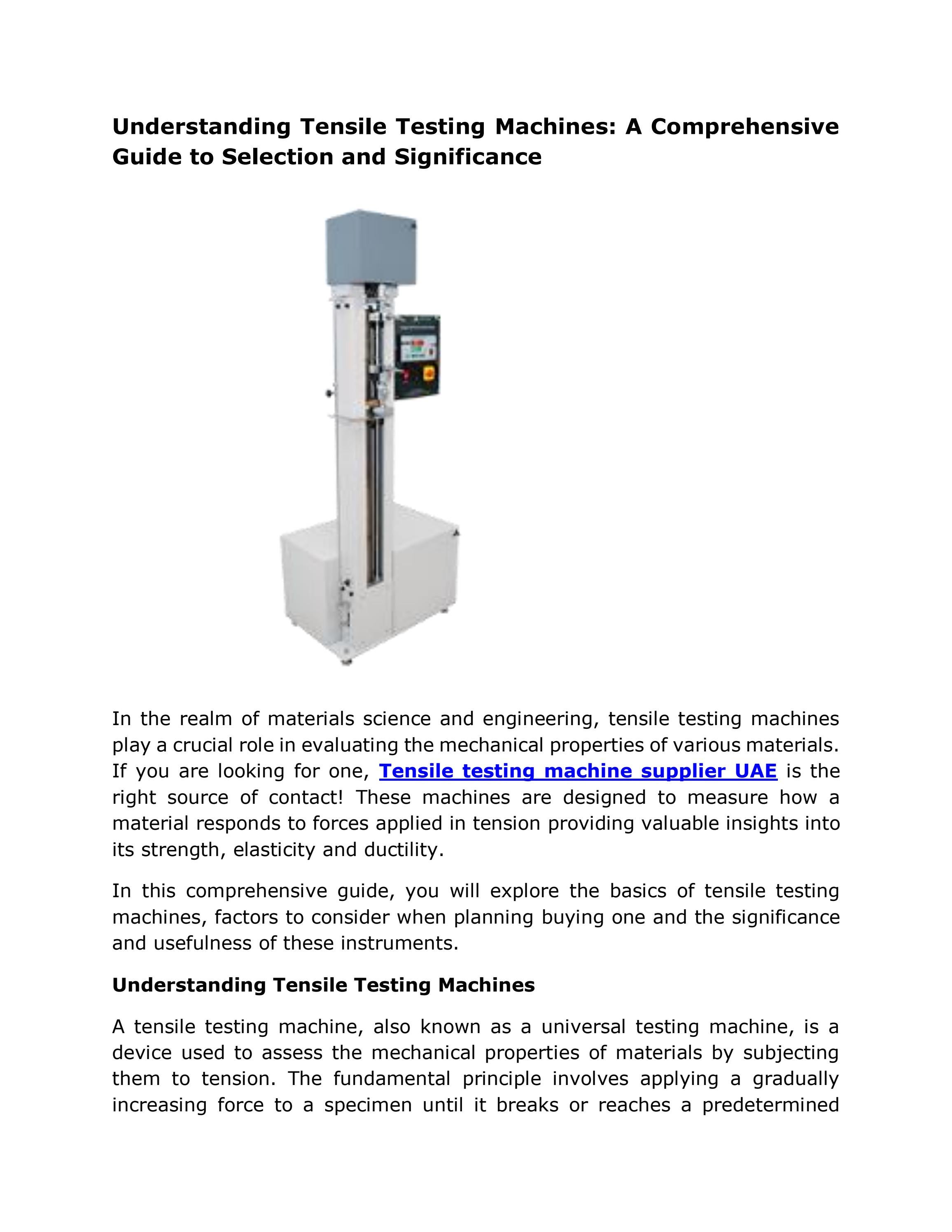 Understanding Tensile Testing Machines A Comprehensive Guide To