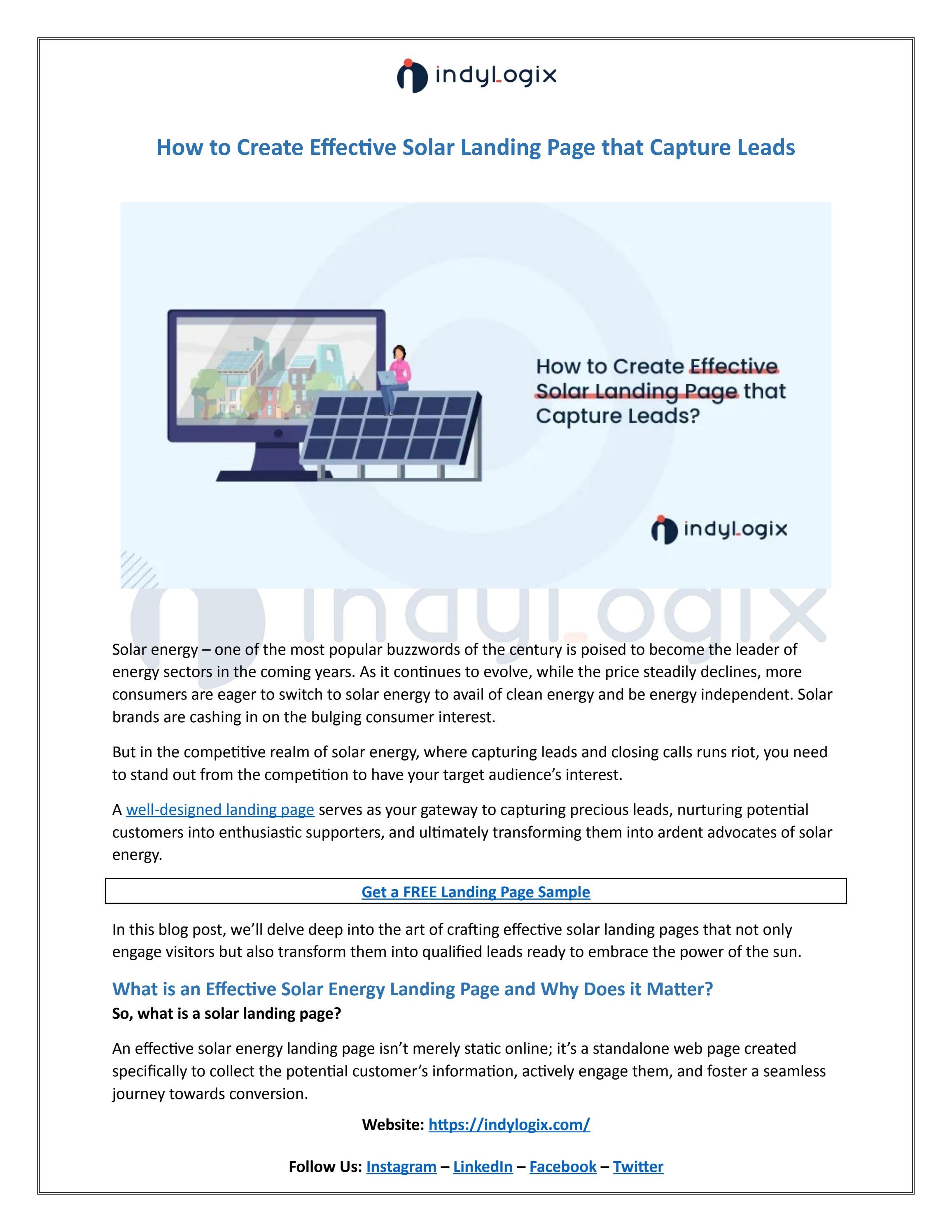 How to Create Effective Solar Landing Page that Capture Leads by IndyLogix Solutions - Issuu