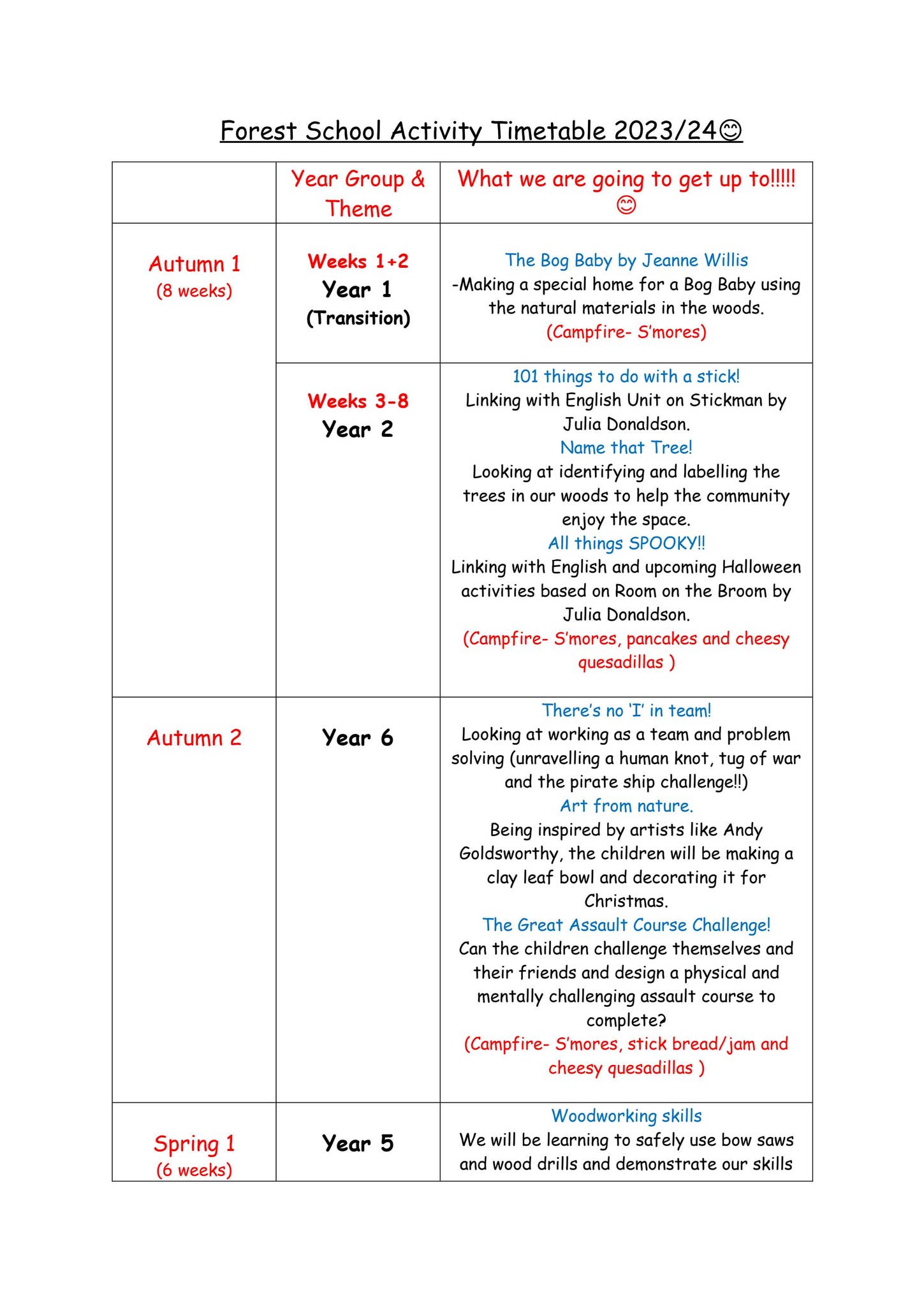 Forest School Timetable by Schudio - Issuu
