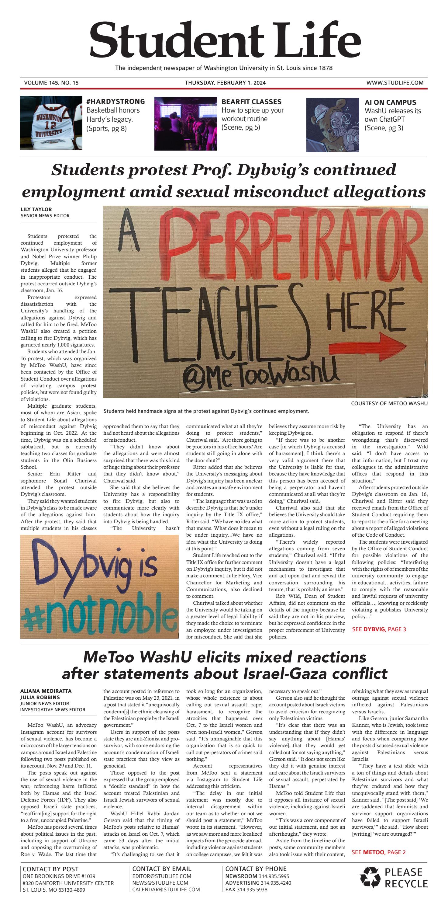 February 1, 2024 Student Life newspaper, Washington University in St ...