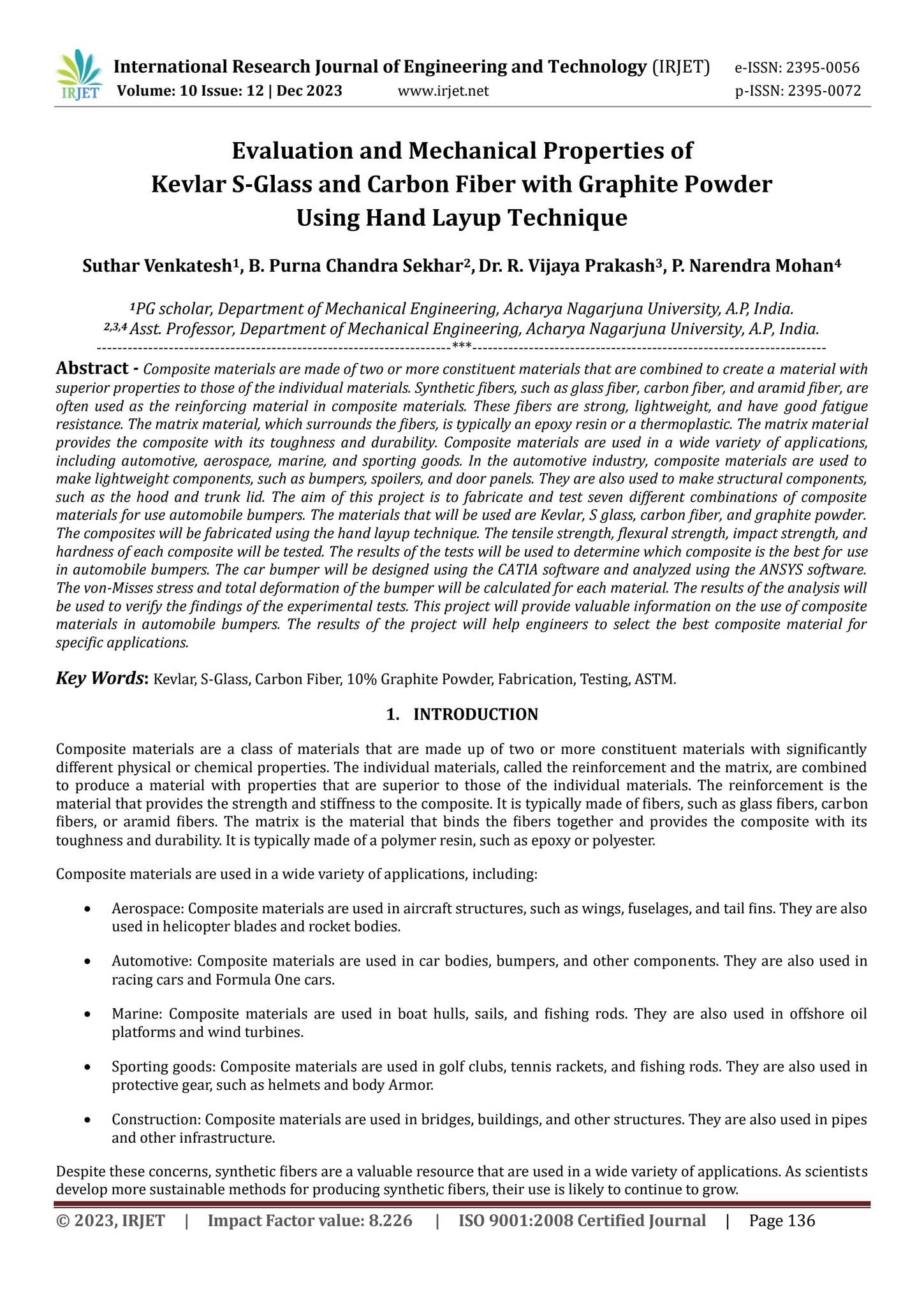Evaluation and Mechanical Properties of Kevlar S-Glass and Carbon Fiber ...