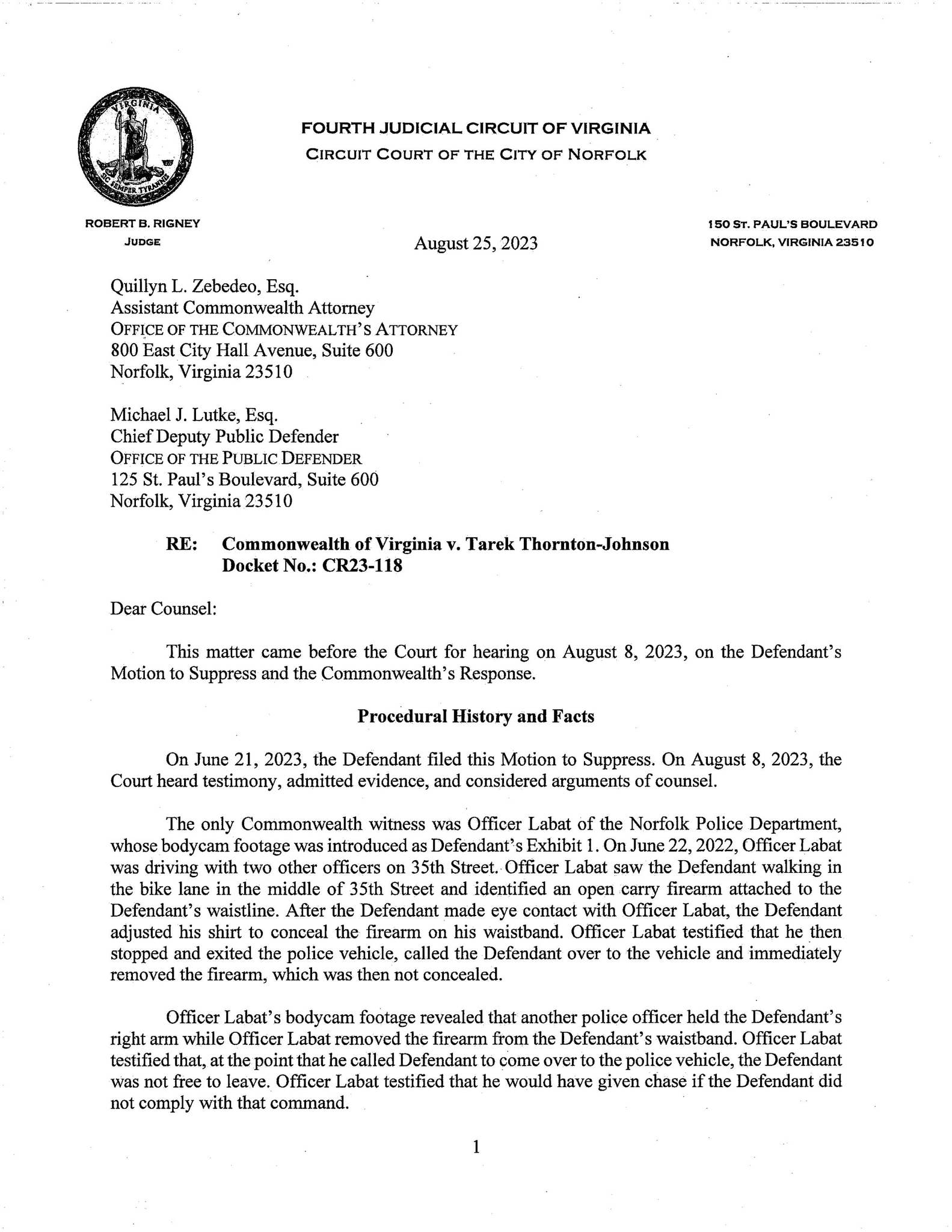 CW v Tarek Thornton-Johnson (CR23-118) by Norfolk Circuit Court Clerk's ...