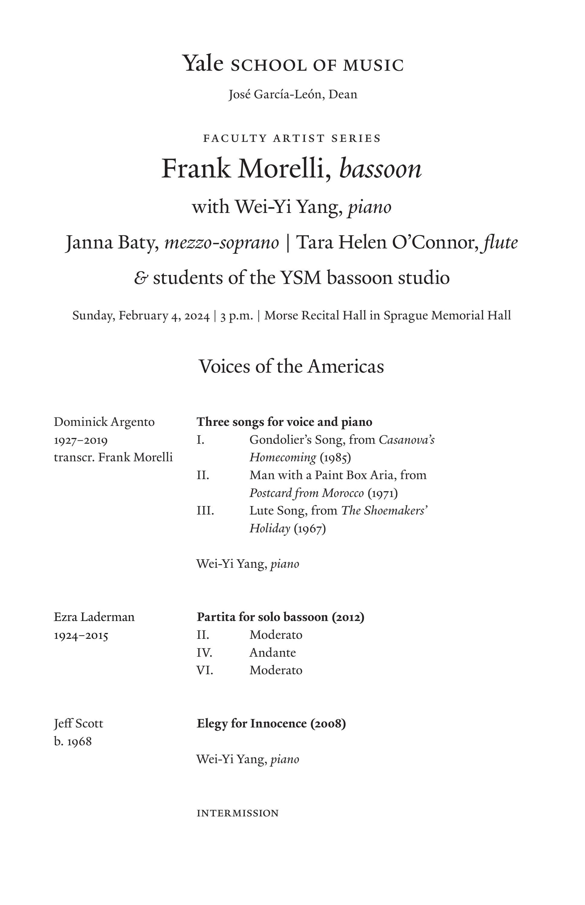 Frank Morelli, bassoon, Wei-Yi Yang, piano & Friends, February 4, 2024 ...