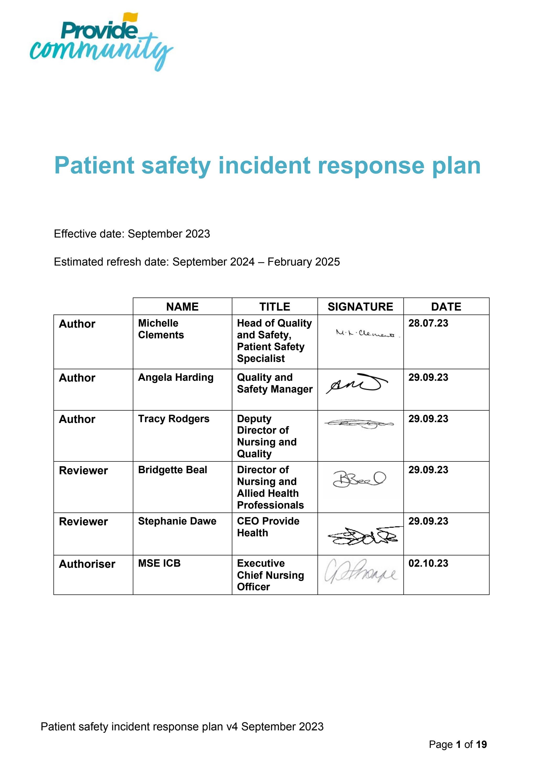 Patient Safety Incident Response Plan by Provide CIC - Issuu