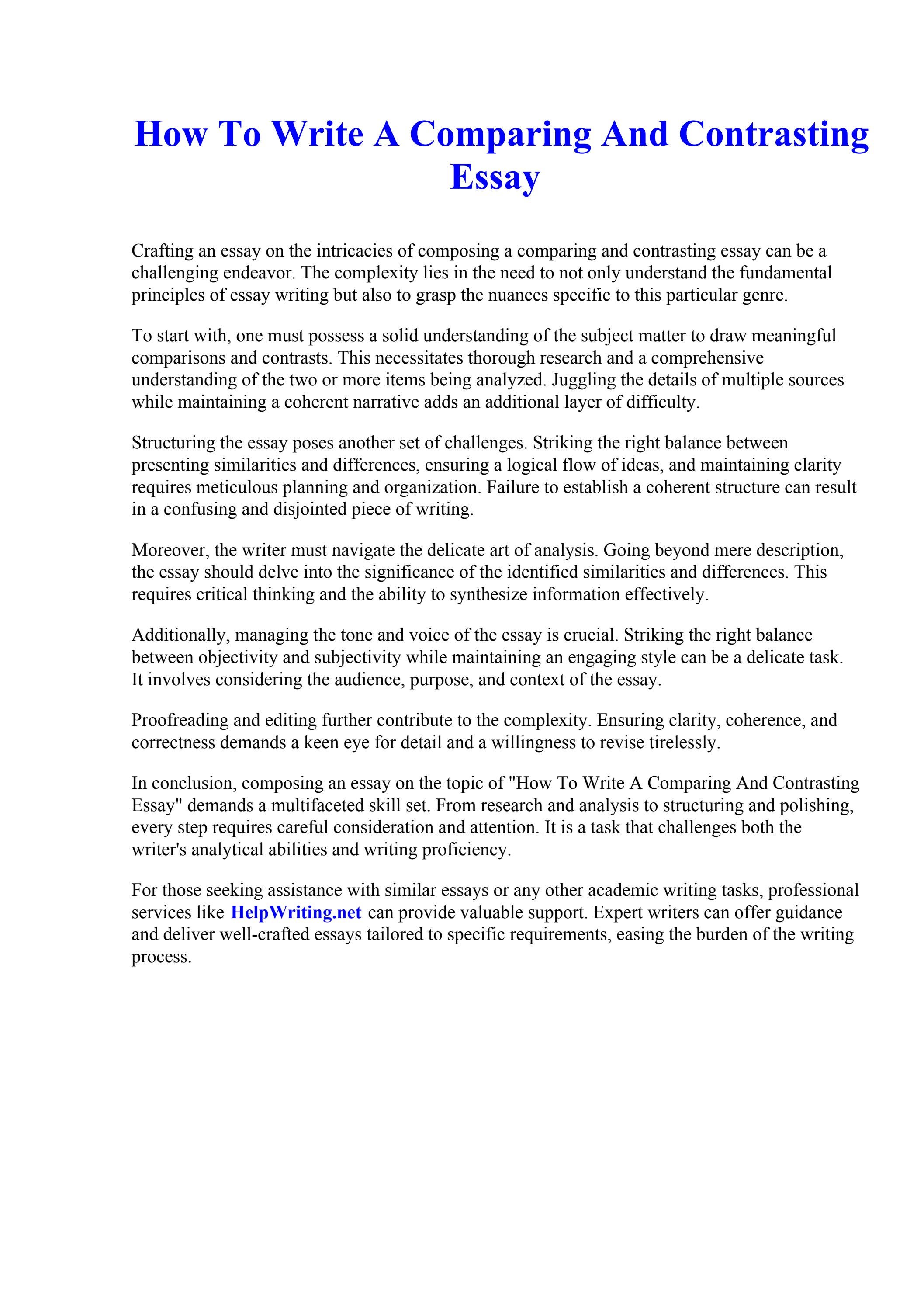 How To Write A Comparing And Contrasting Essay by Professional Essay ...