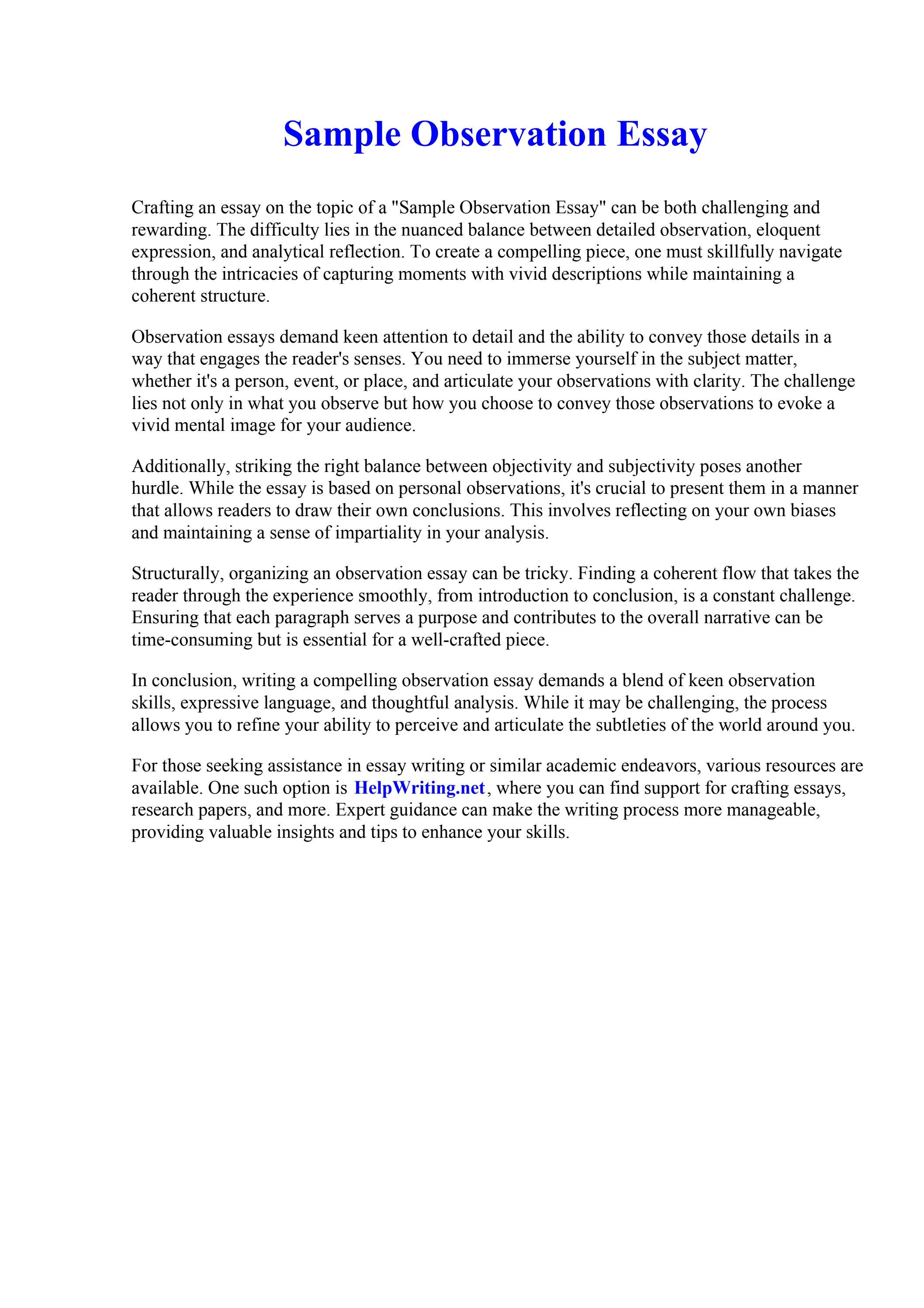 Sample Observation Essay By Research Paper Writers Issuu Sample Observation Essay By Research Paper Writers Issuu