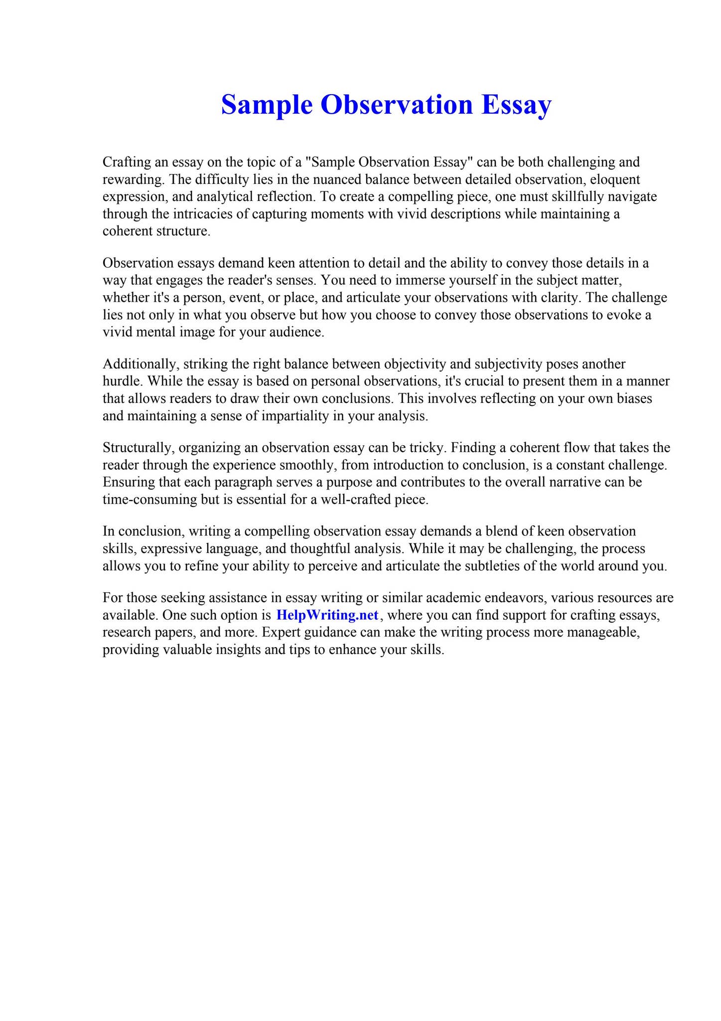 Sample Observation Essay by Research Paper Writers - Issuu