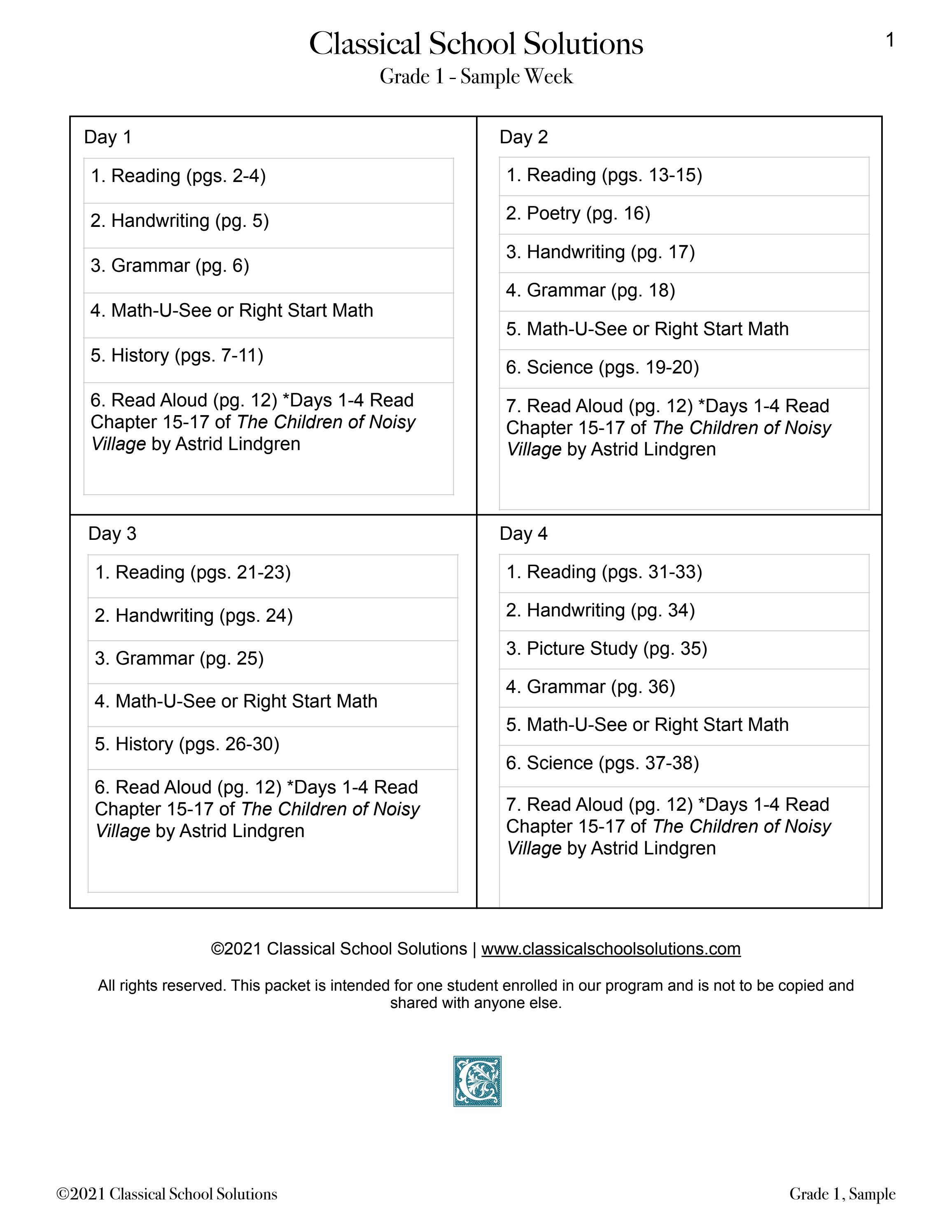 Grade 1 Guided Learning Packet by Classical School Solutions - Issuu