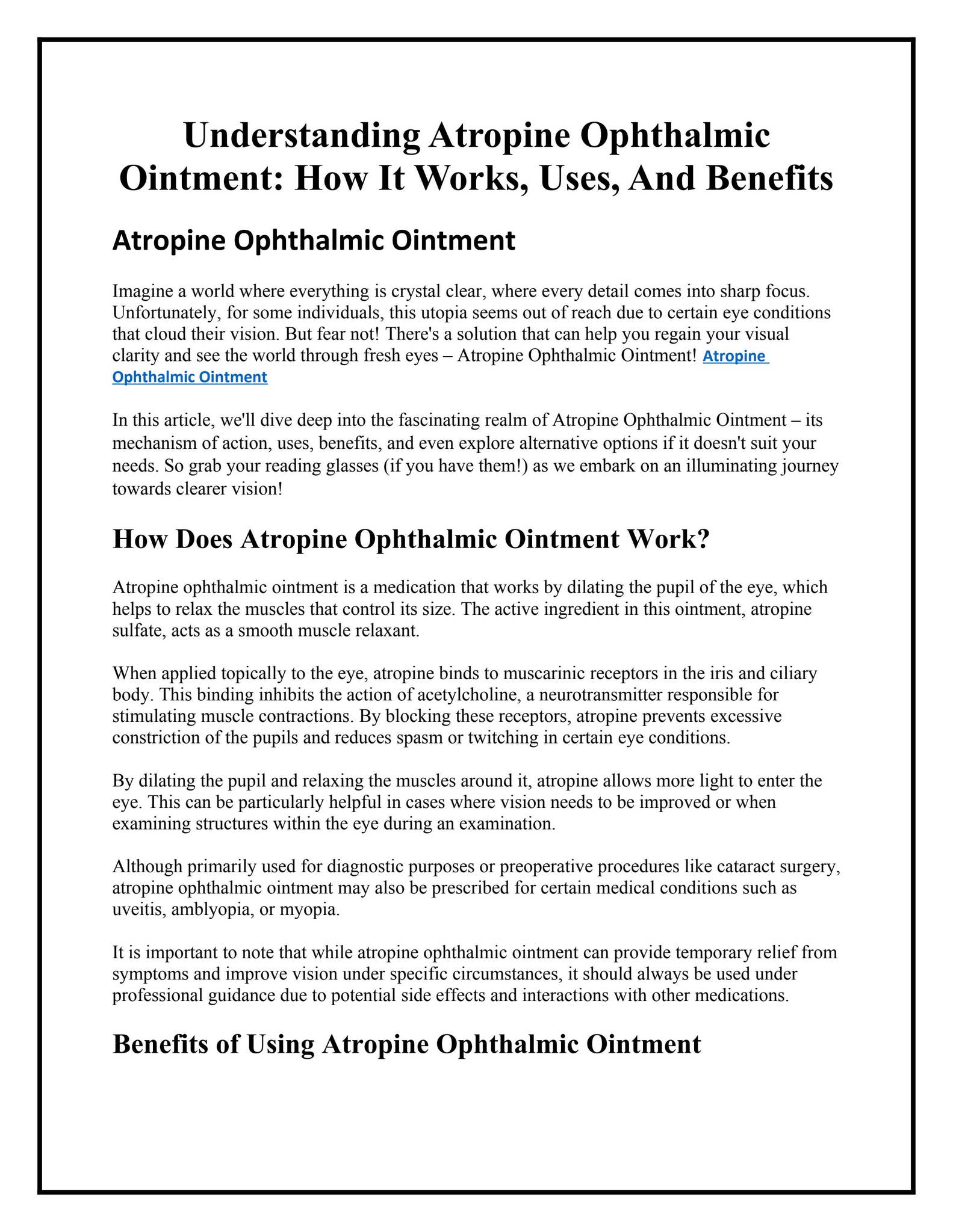 Understanding Atropine Ophthalmic Ointment: How It Works, Uses, And ...