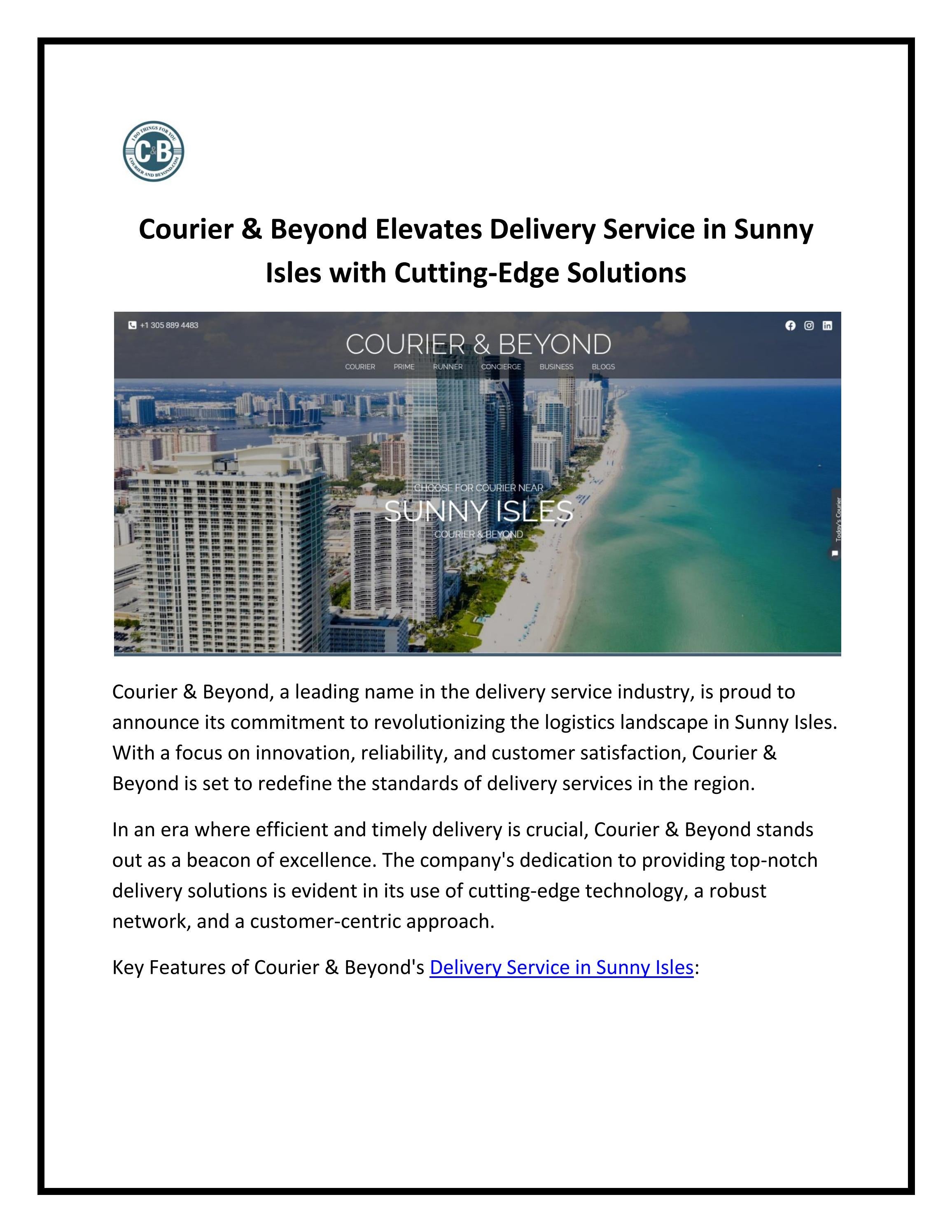 Delivery Service Sunny Isles - Courier and Beyond by Courier & Beyond ...