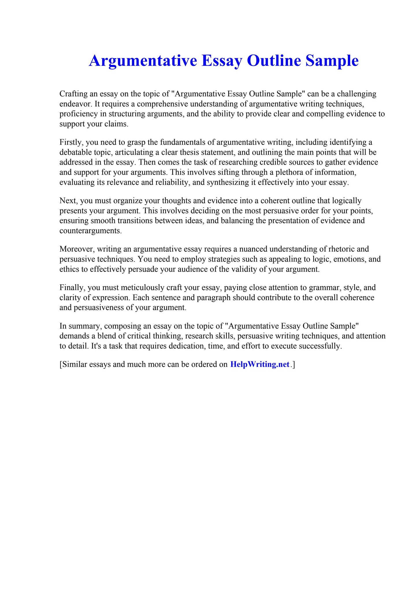 Argumentative Essay Outline Sample by Essay Writing Checker - Issuu