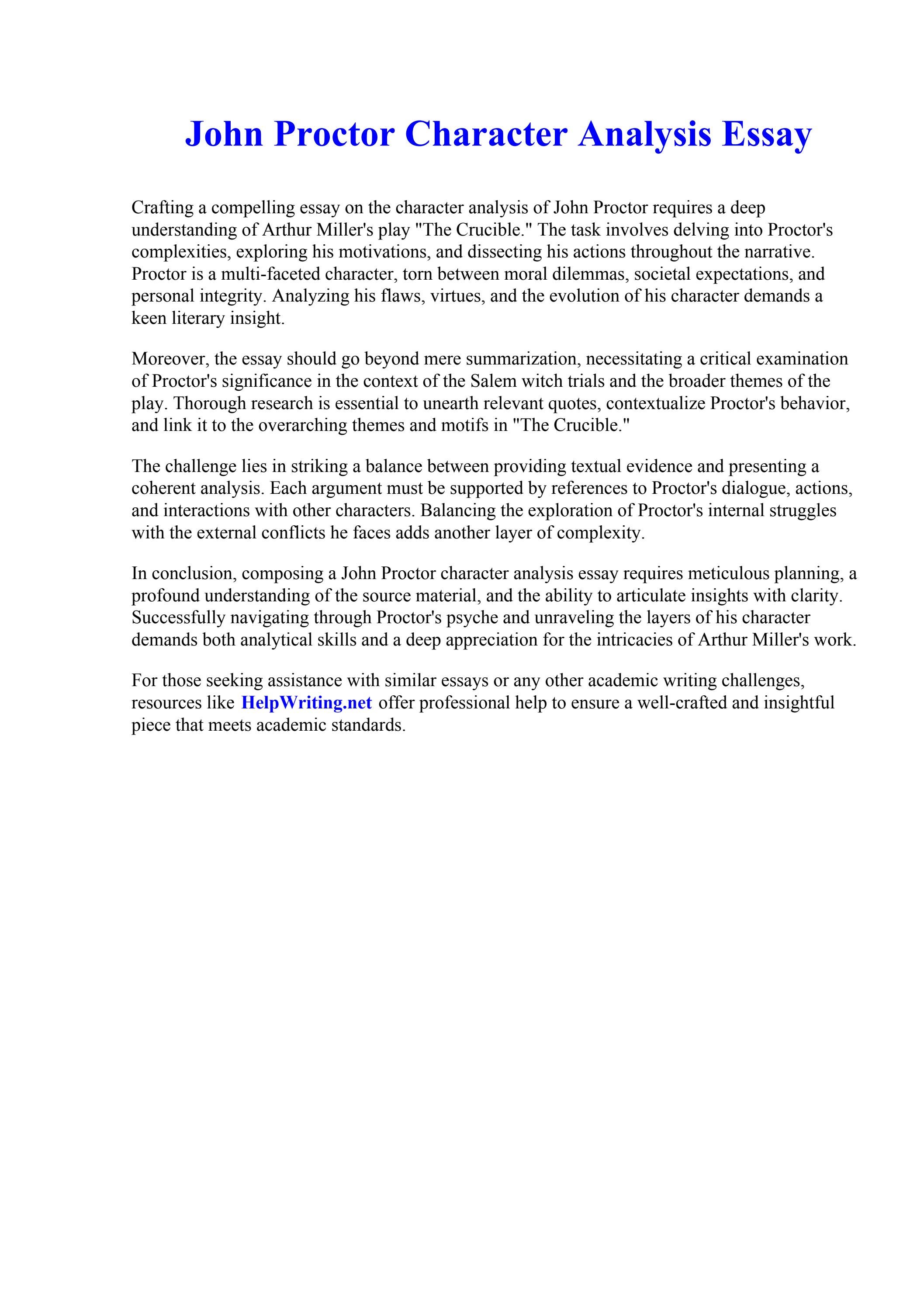 John Proctor Character Analysis Essay by How To Write A Thesis Essay ...