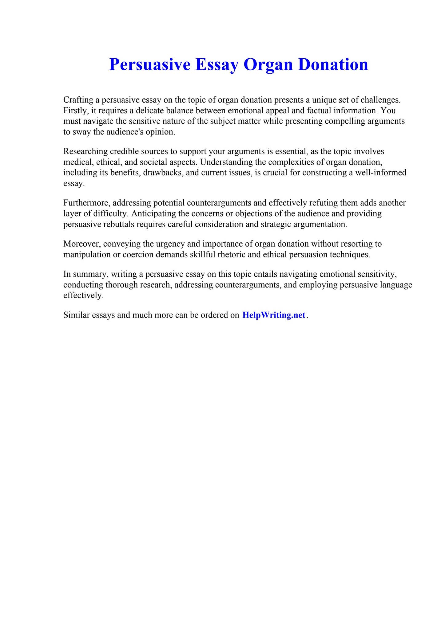 Persuasive Essay Organ Donation by How To Write A Hook For A Research ...