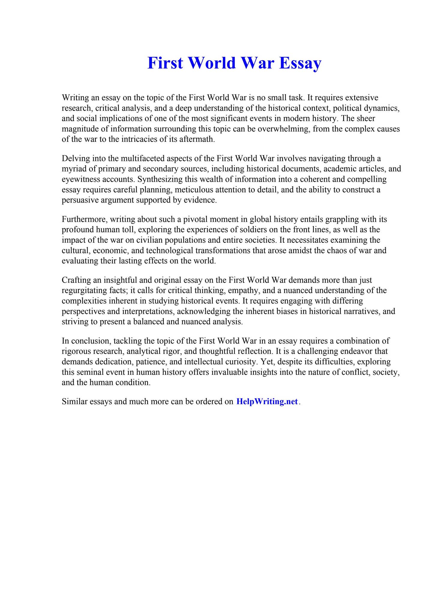 First World War Essay by How To Write A Hook For A Research Paper - Issuu