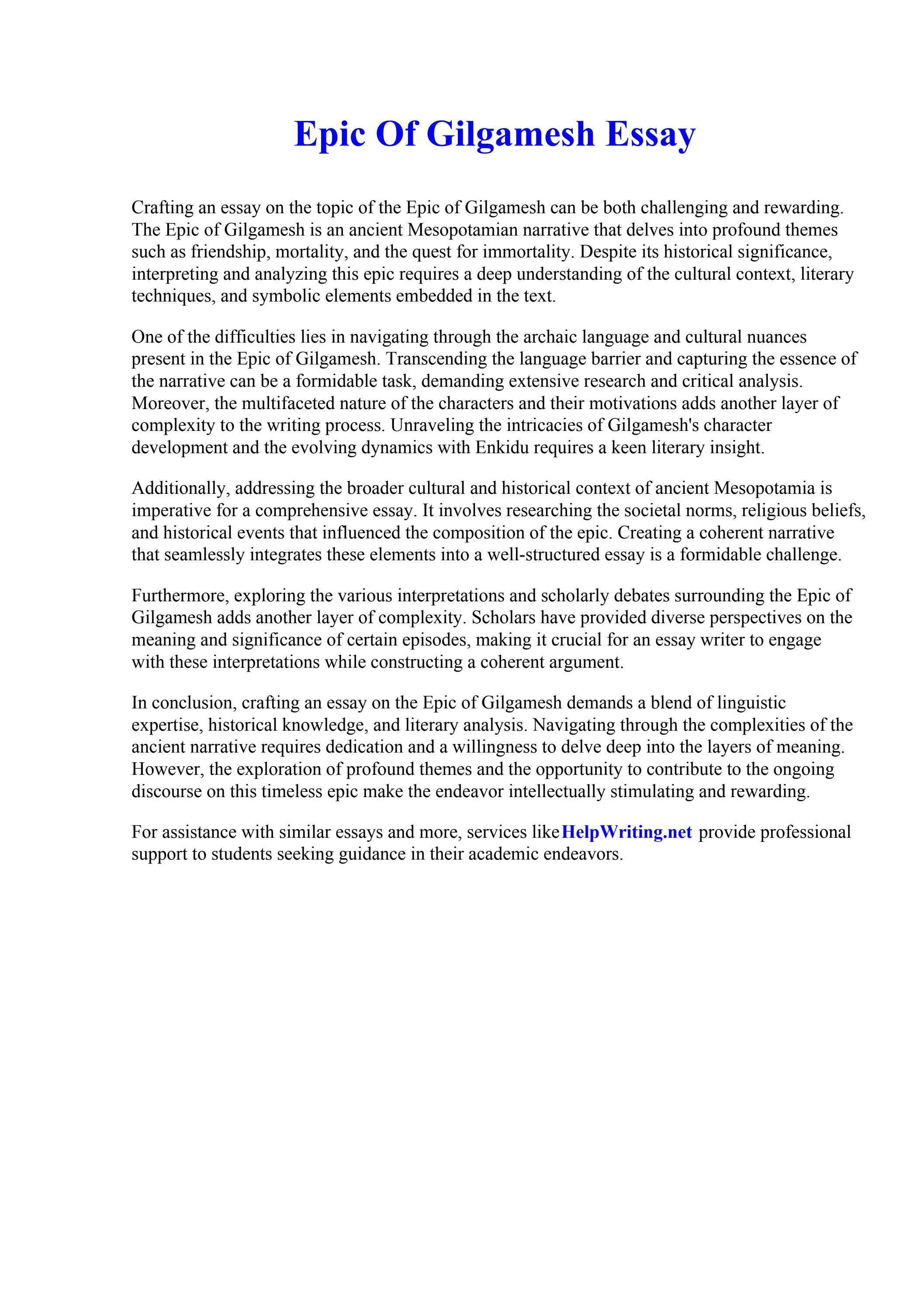 Epic Of Gilgamesh Essay by How To Write A Hook For A Research Paper - Issuu