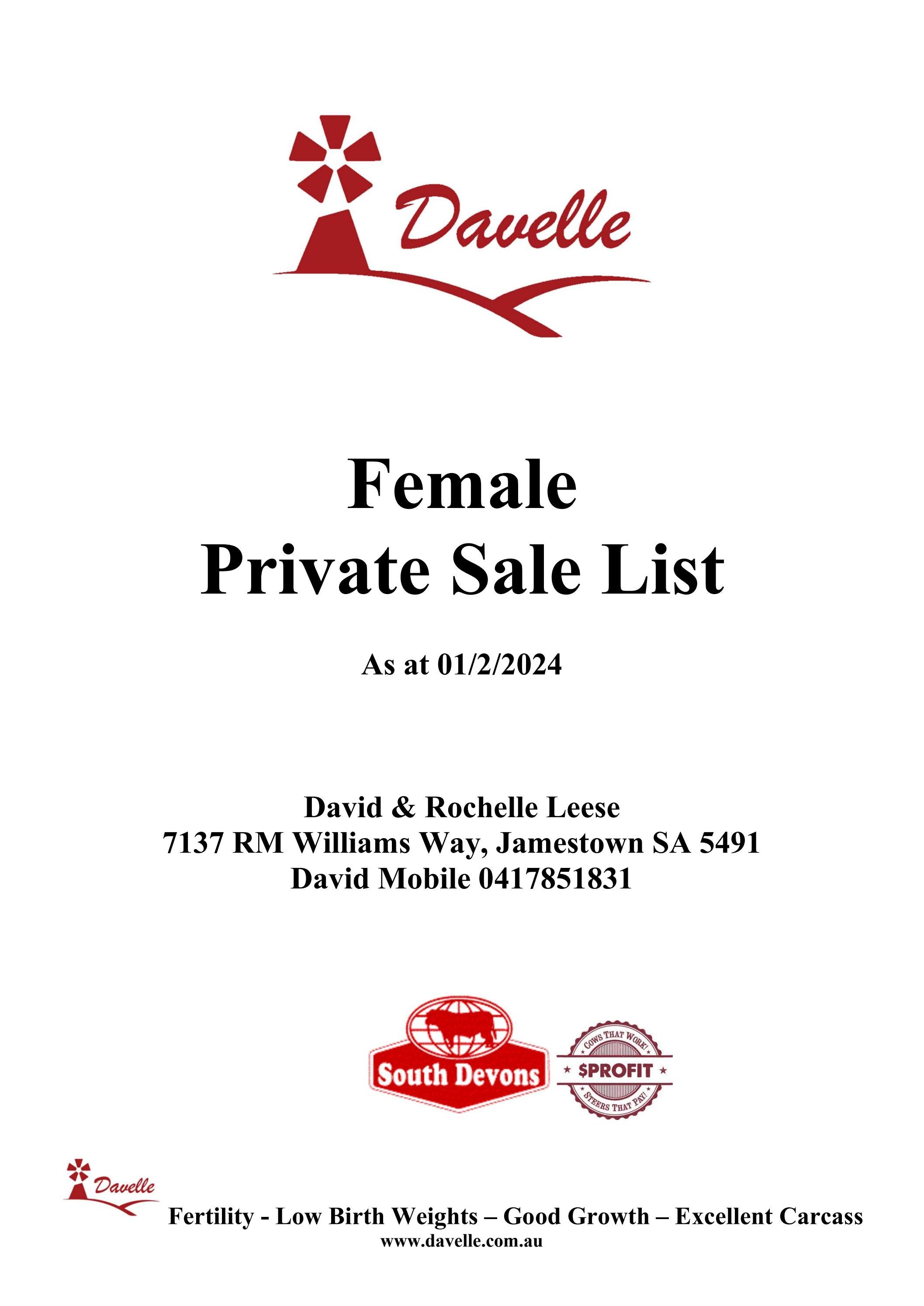 2024 Davelle Female Private Sale List by David Leese - Issuu