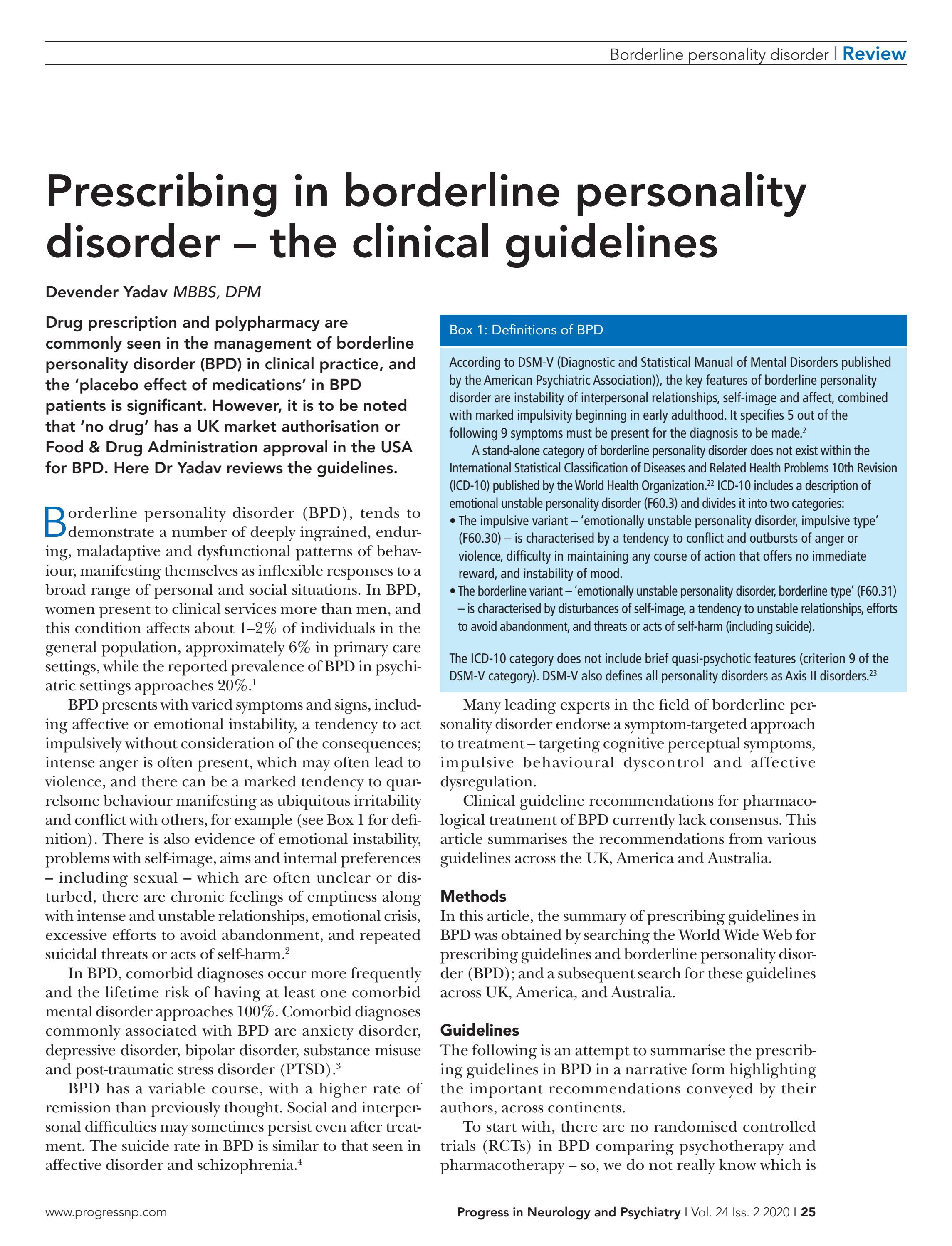 Prescribing in borderline personality disorder - the clinical ...