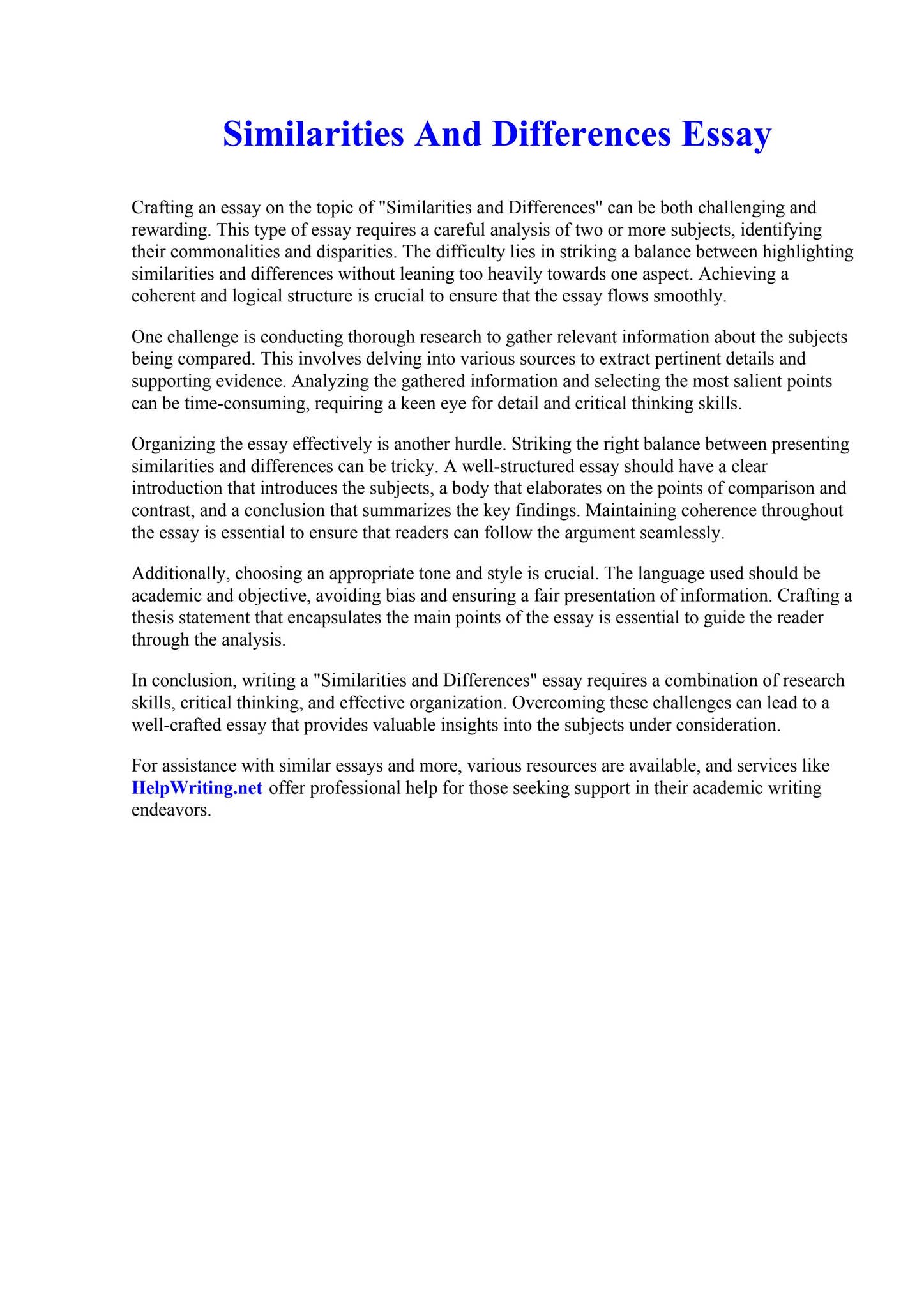 Similarities And Differences Essay by How To Write A Good College ...