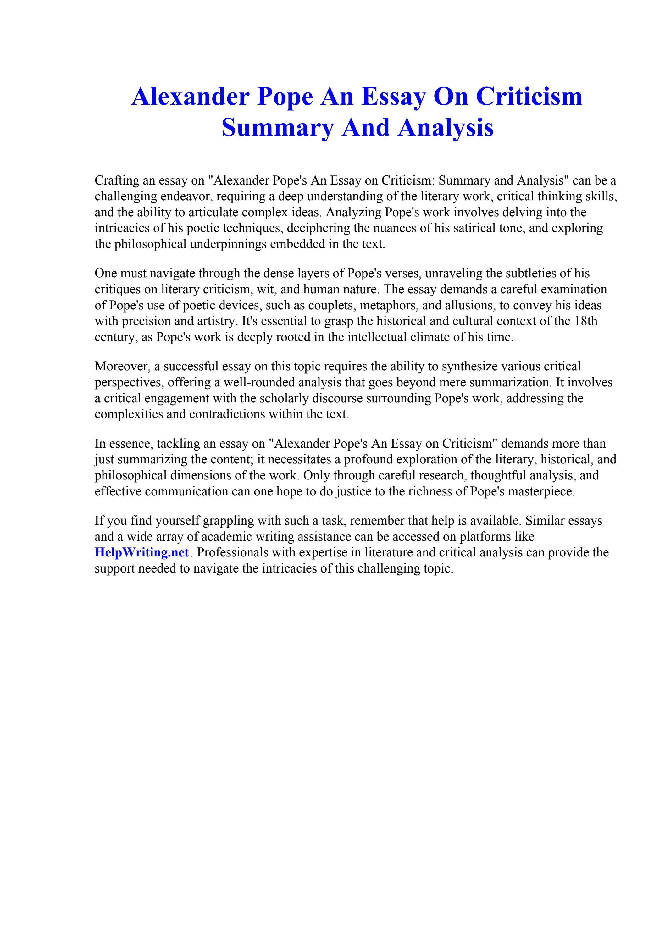 Alexander Pope An Essay On Criticism Summary And Analysis by How To ...