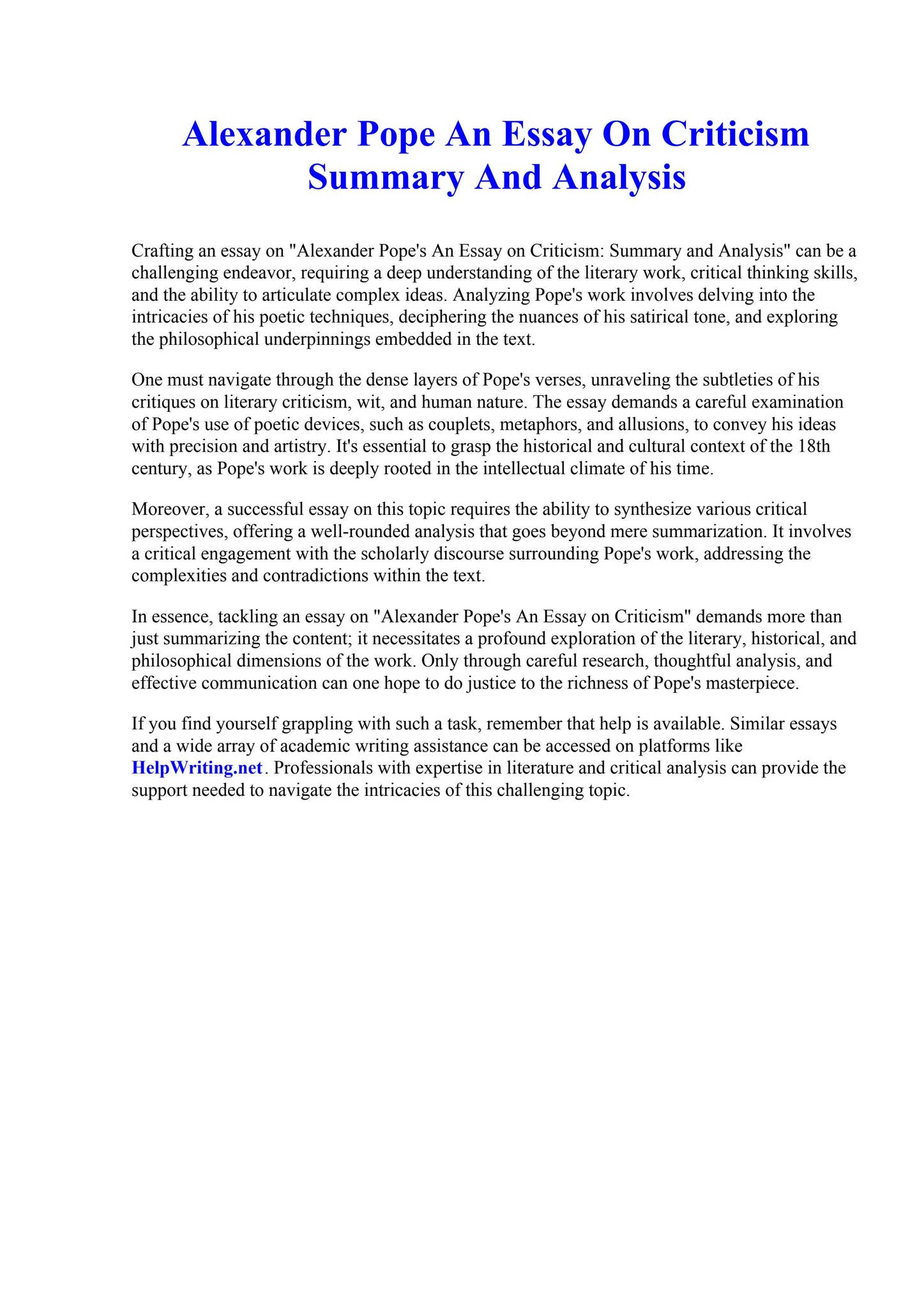 Alexander Pope An Essay On Criticism Summary And Analysis by How To ...