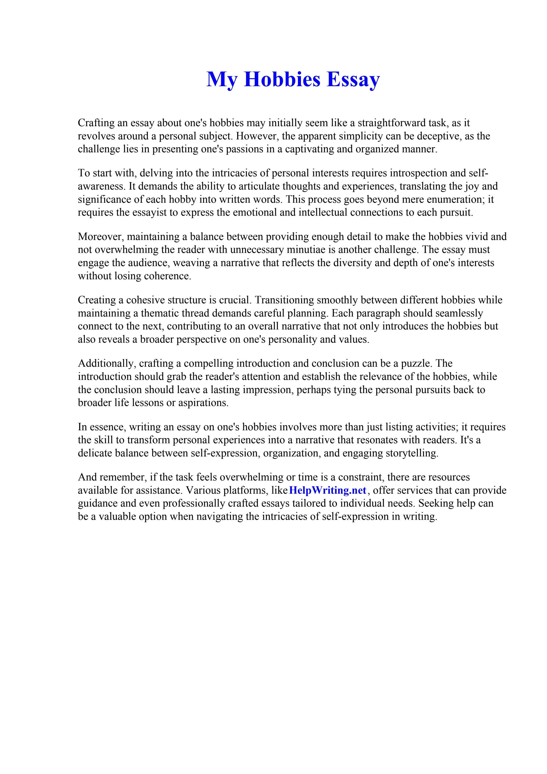 My Hobbies Essay by Parchment Writing Paper - Issuu