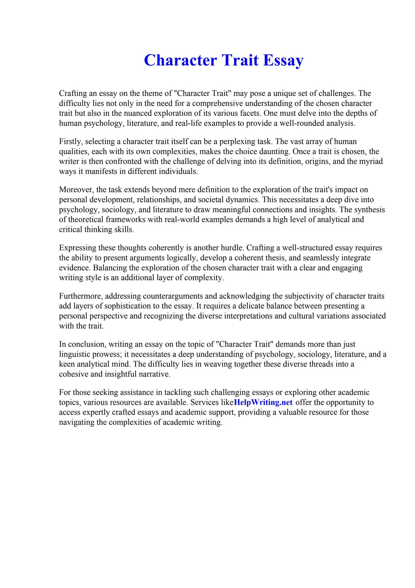 Character Trait Essay by Essay Writing On Education - Issuu