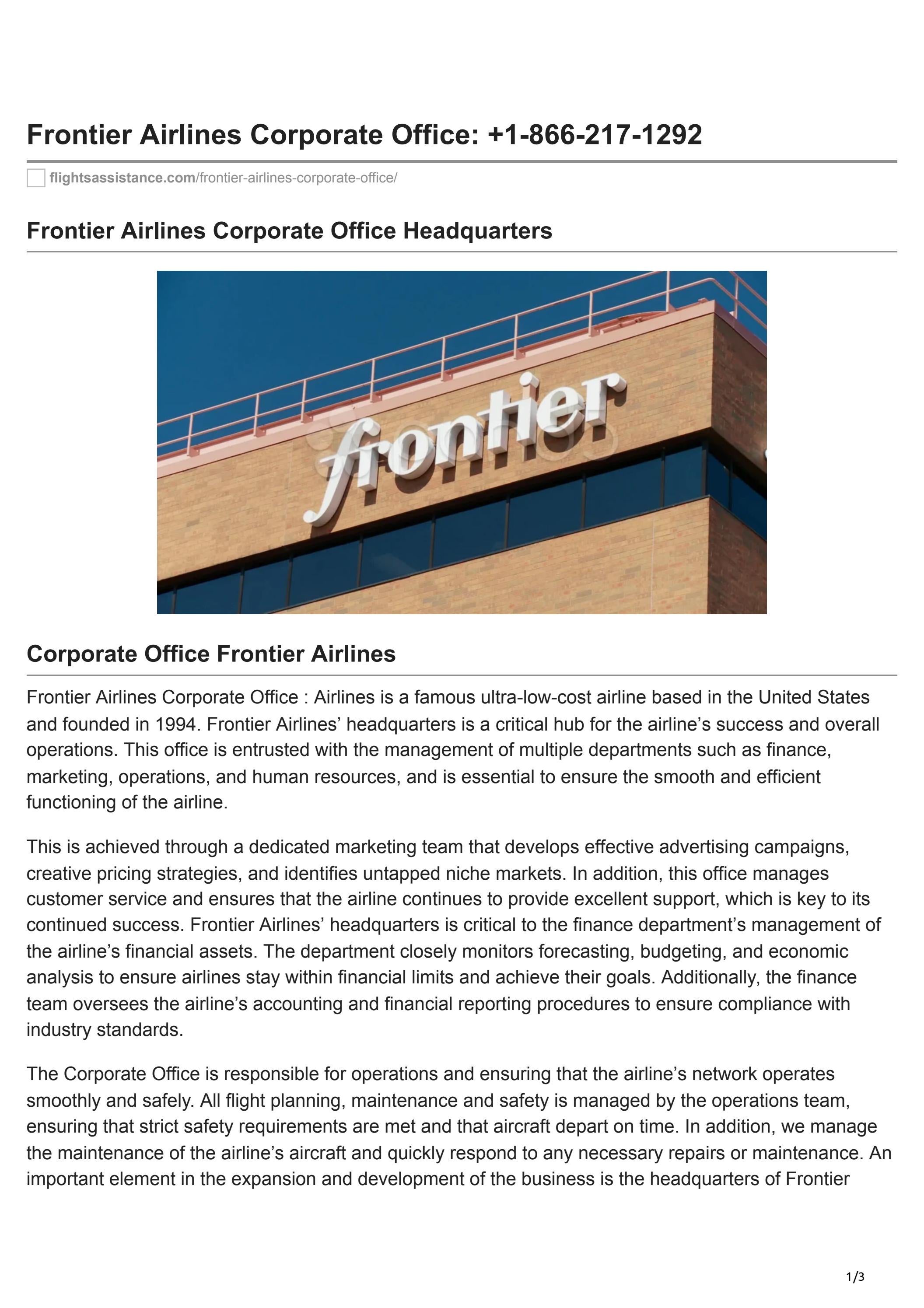 Frontier Airlines Corporate Office Headquarters by oliviathomas951 - Issuu