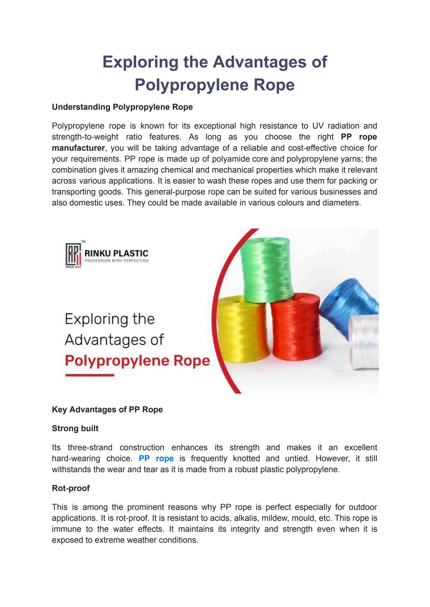 Exploring the Advantages of Polypropylene Rope by Rinku Plastic - Issuu