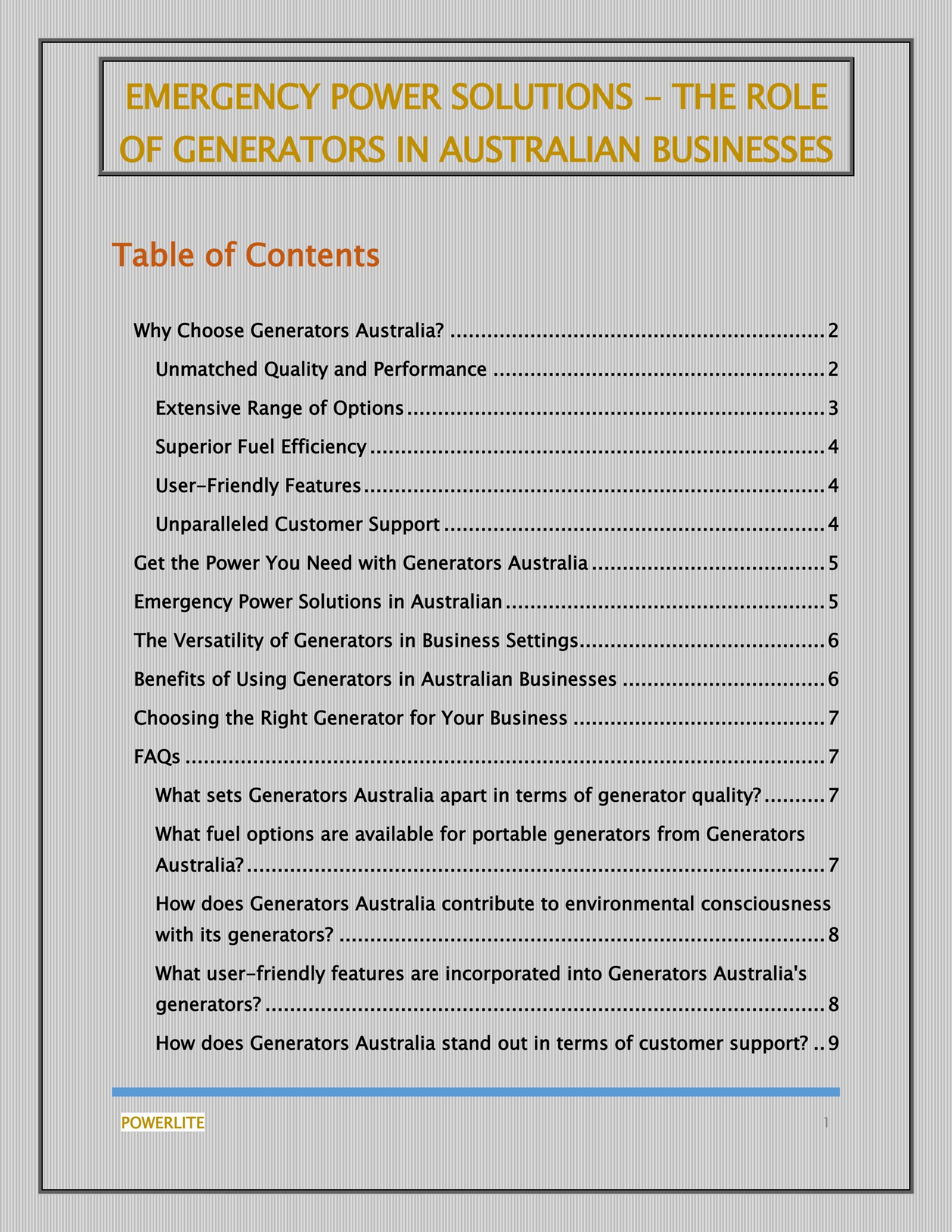 EMERGENCY POWER SOLUTIONS - THE ROLE OF GENERATORS IN AUSTRALIAN ...