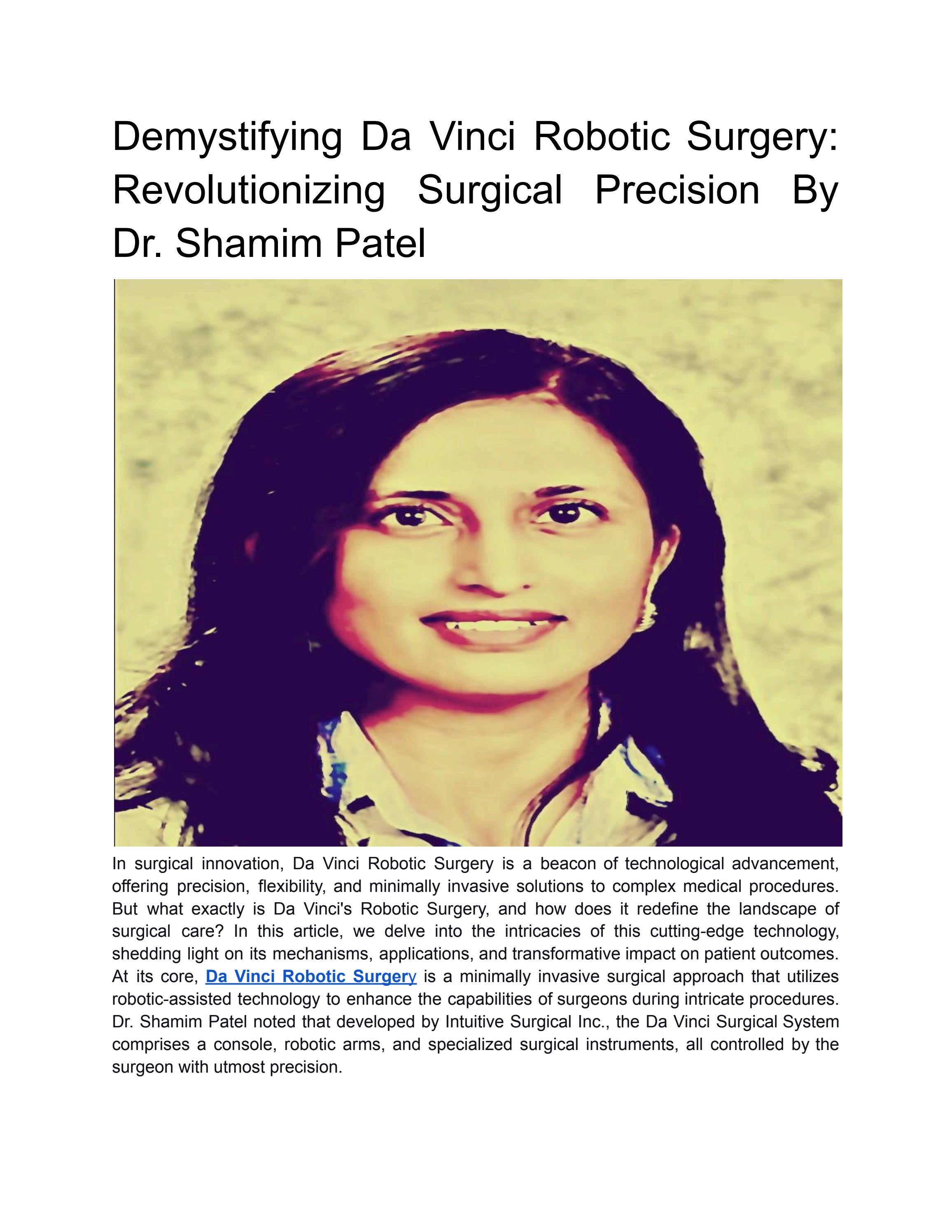 Demystifying Da Vinci Robotic Surgery: Revolutionizing Surgical ...