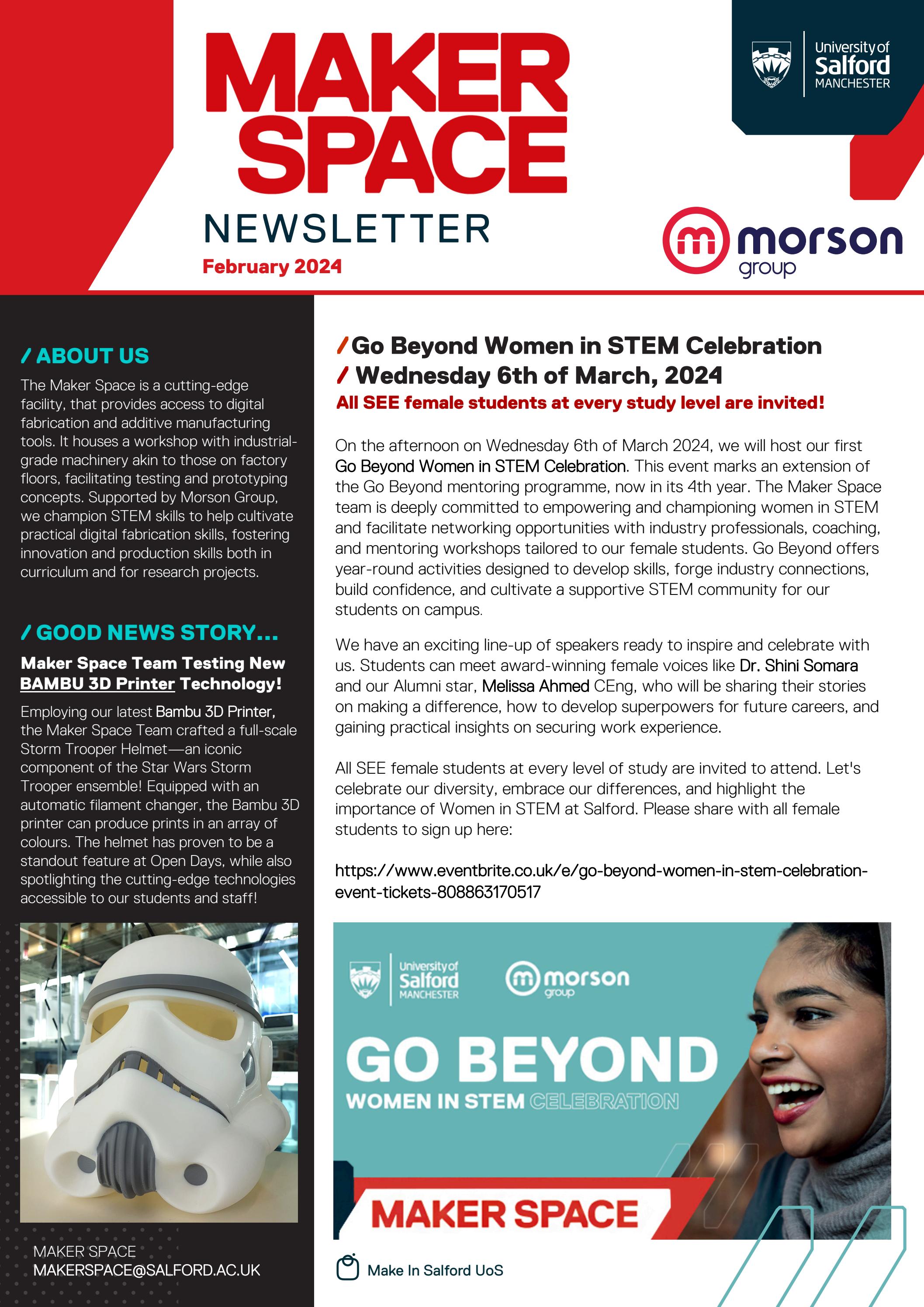 Maker Space newsletter Feb 2024 by University of Salford - Issuu