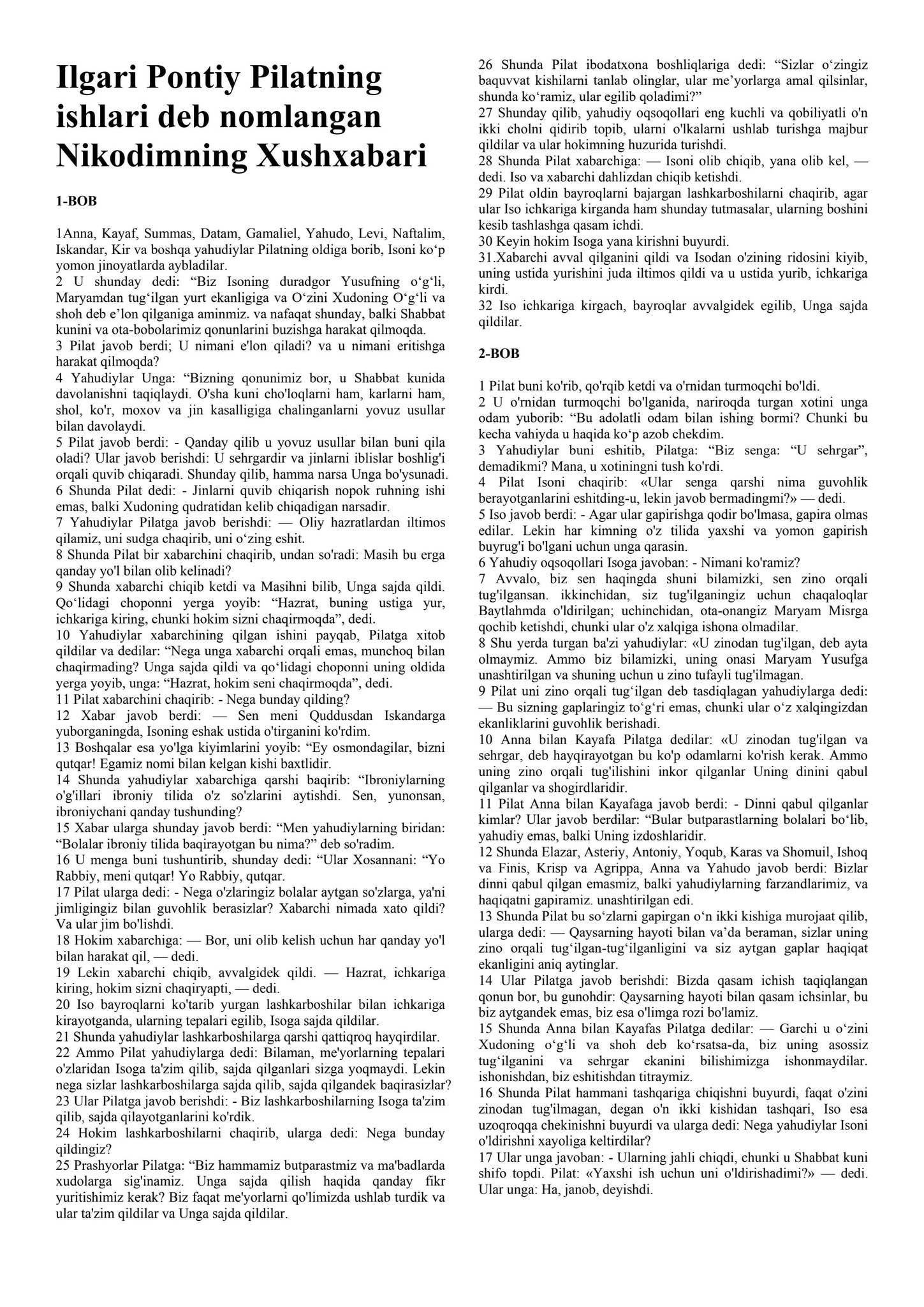 Uzbek - The Gospel of Nicodemus formerly called The Acts of Pontius ...