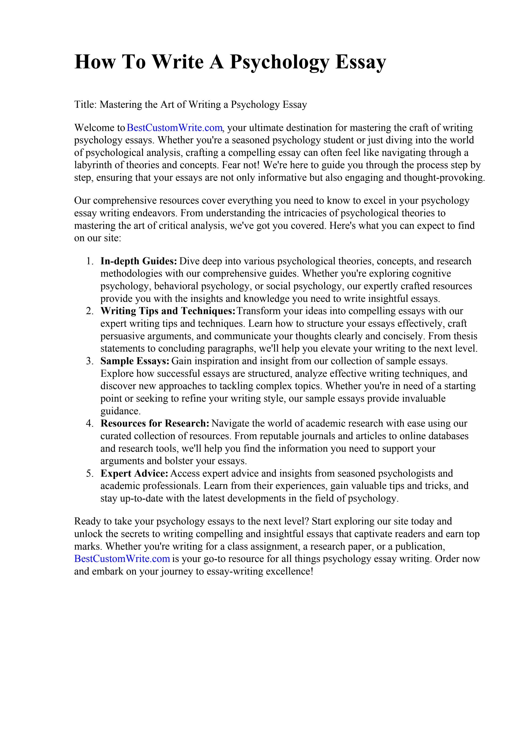 How To Write A Psychology Essay by Guidelines For Writing An Essay - Issuu