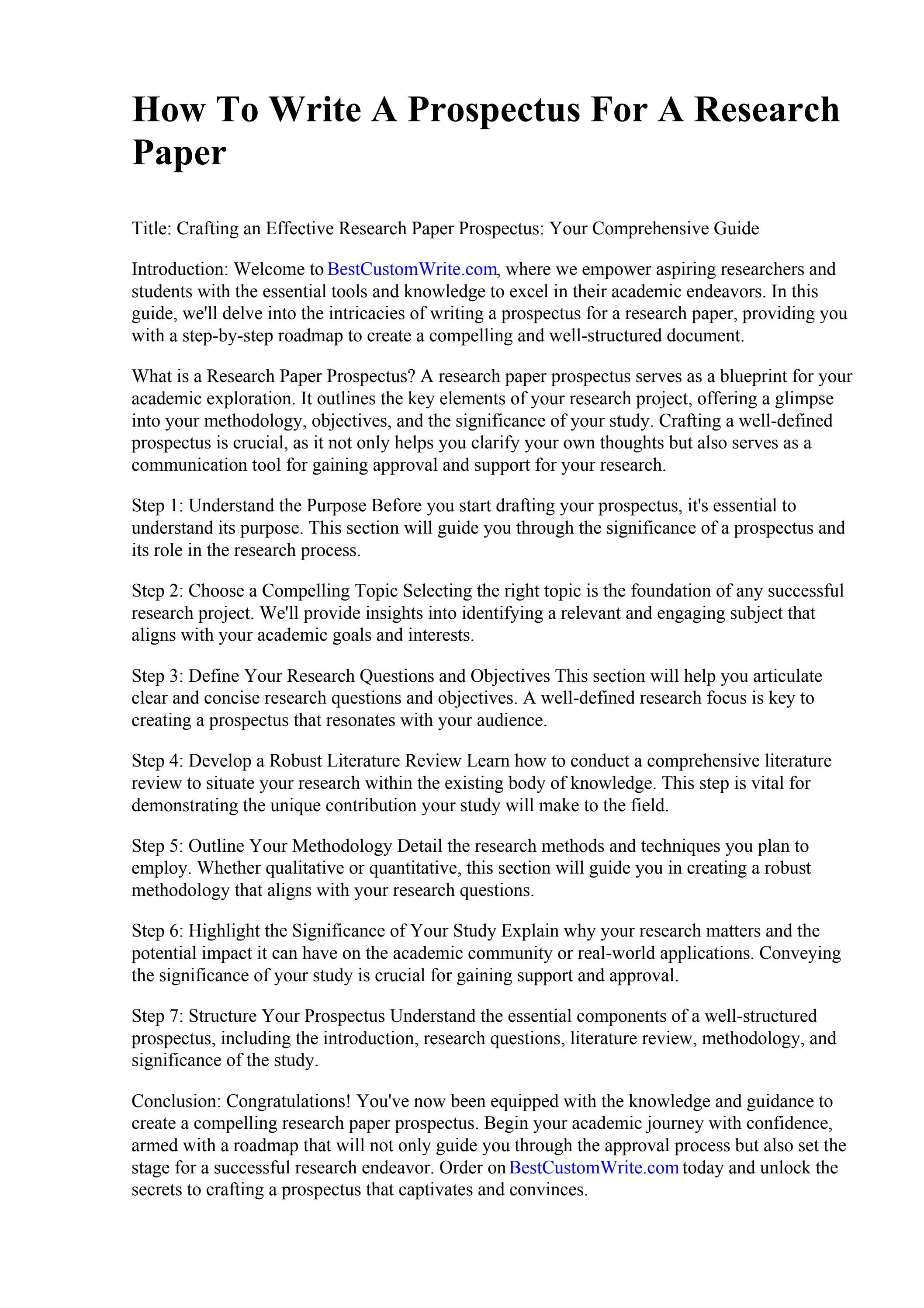 How To Write A Prospectus For A Research Paper by Guidelines For ...
