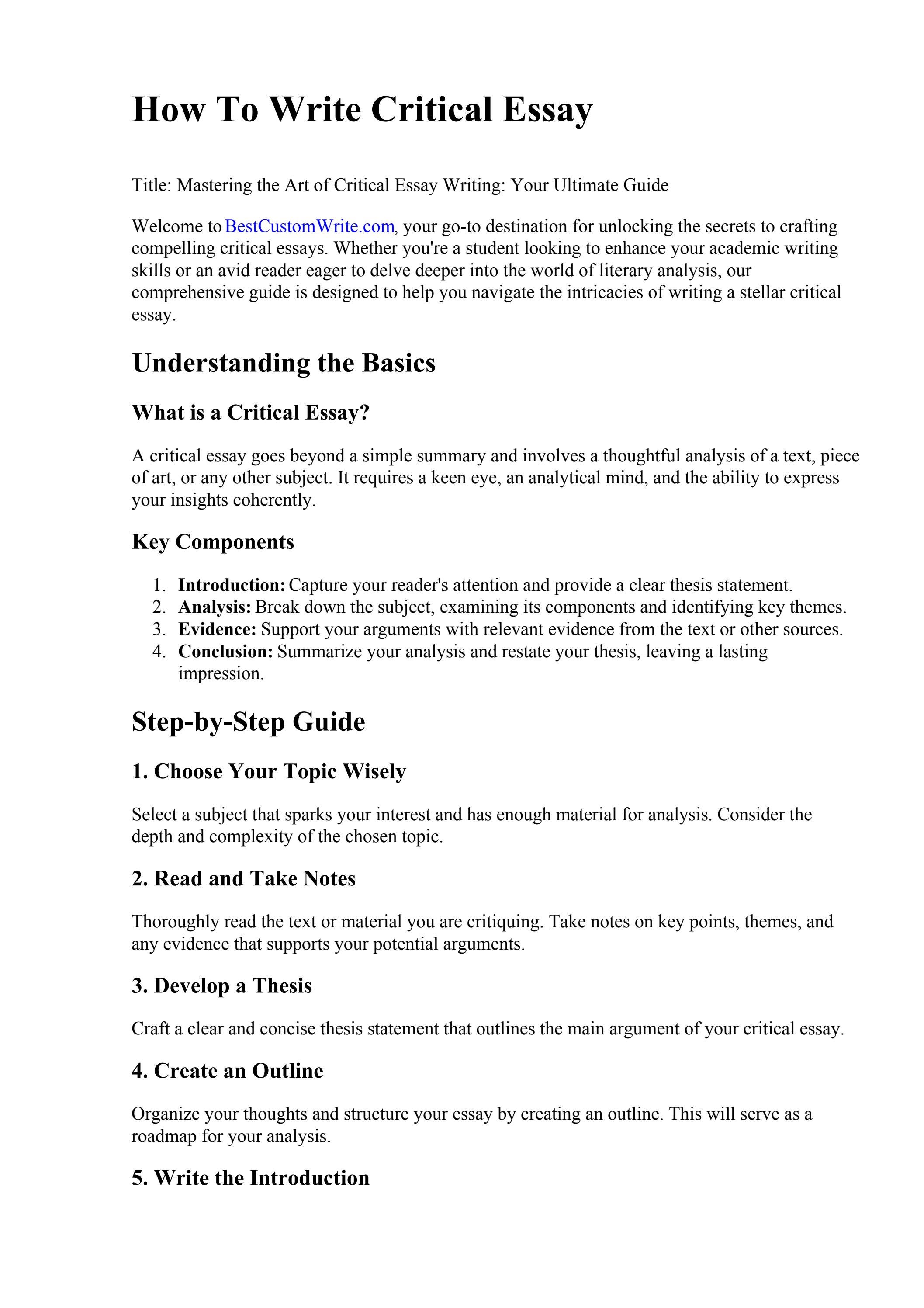 How To Write Critical Essay by Writing Better Essays - Issuu