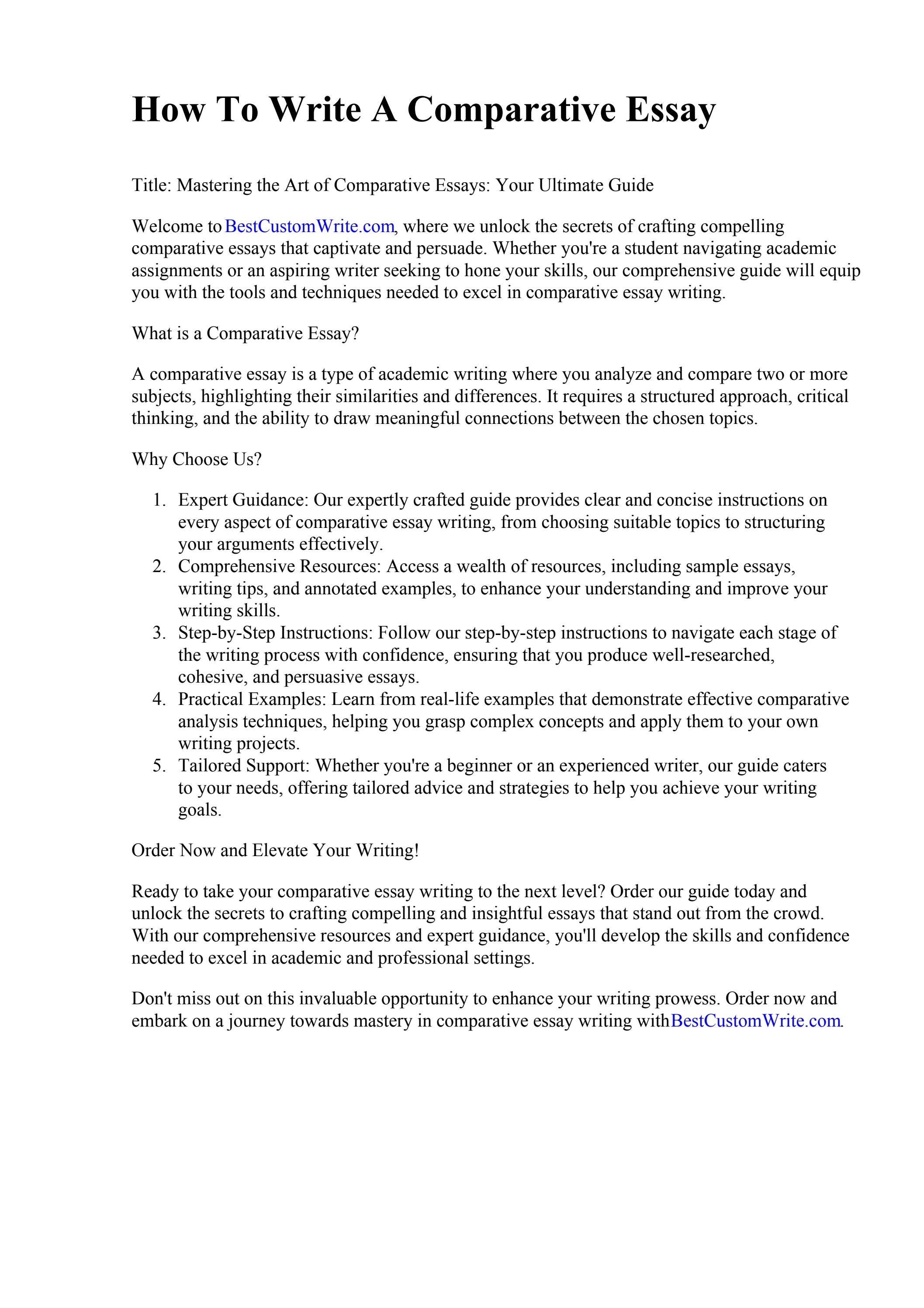 How To Write A Comparative Essay by The Best College Essay Ever - Issuu