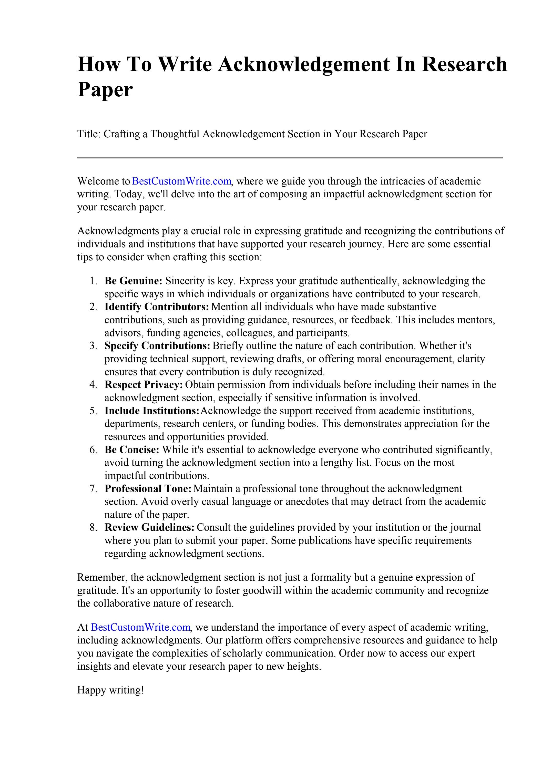 How To Write Acknowledgement In Research Paper by How To Write ...