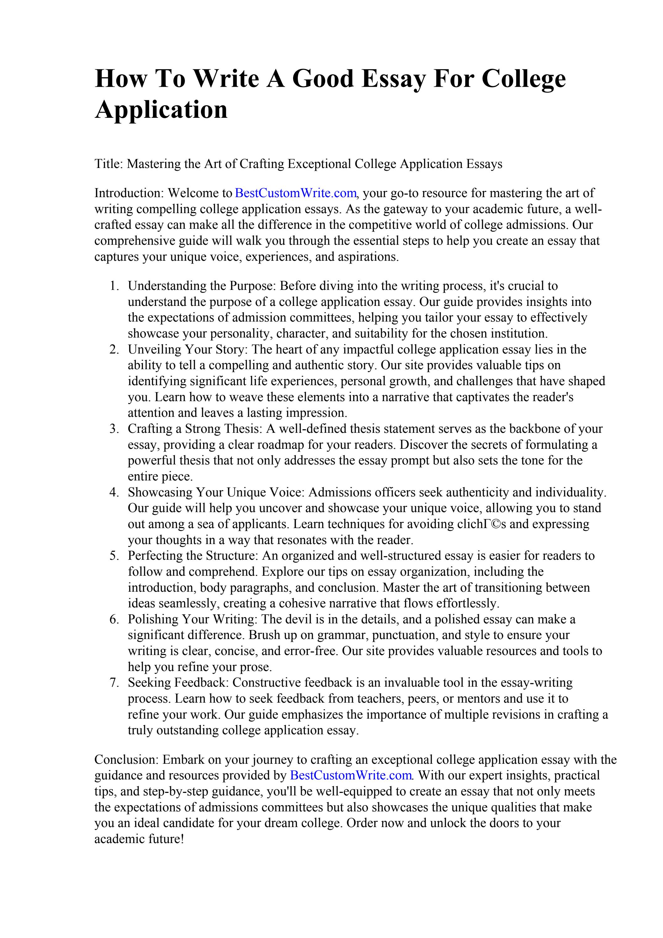 How To Write A Good Essay For College Application by Pay For Essays - Issuu