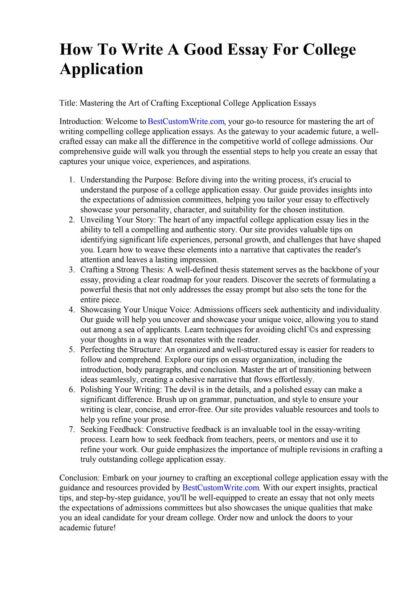 How To Write A Good Essay For College Application by Pay For Essays - Issuu