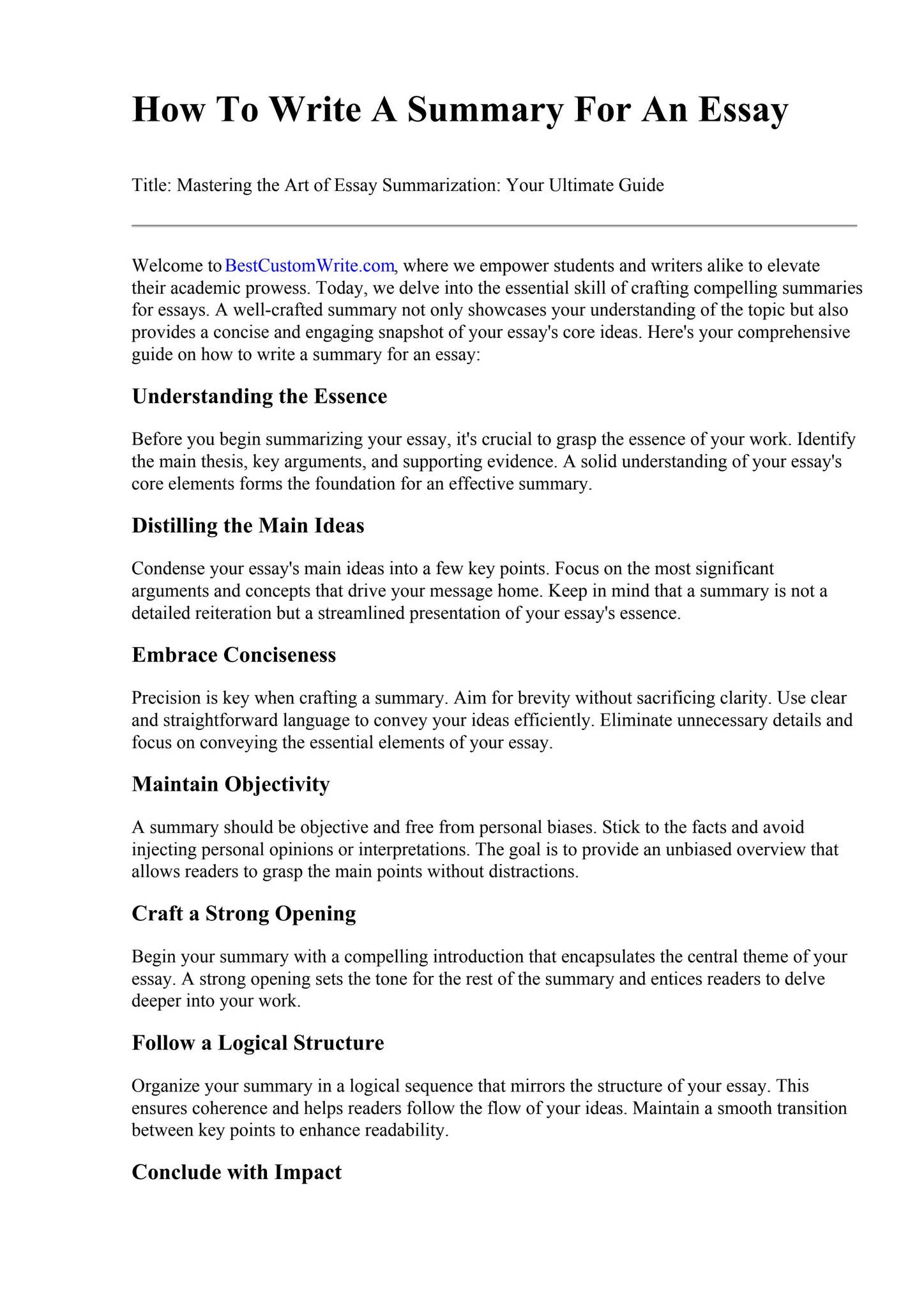How To Write A Summary For An Essay by Best American Essays College ...