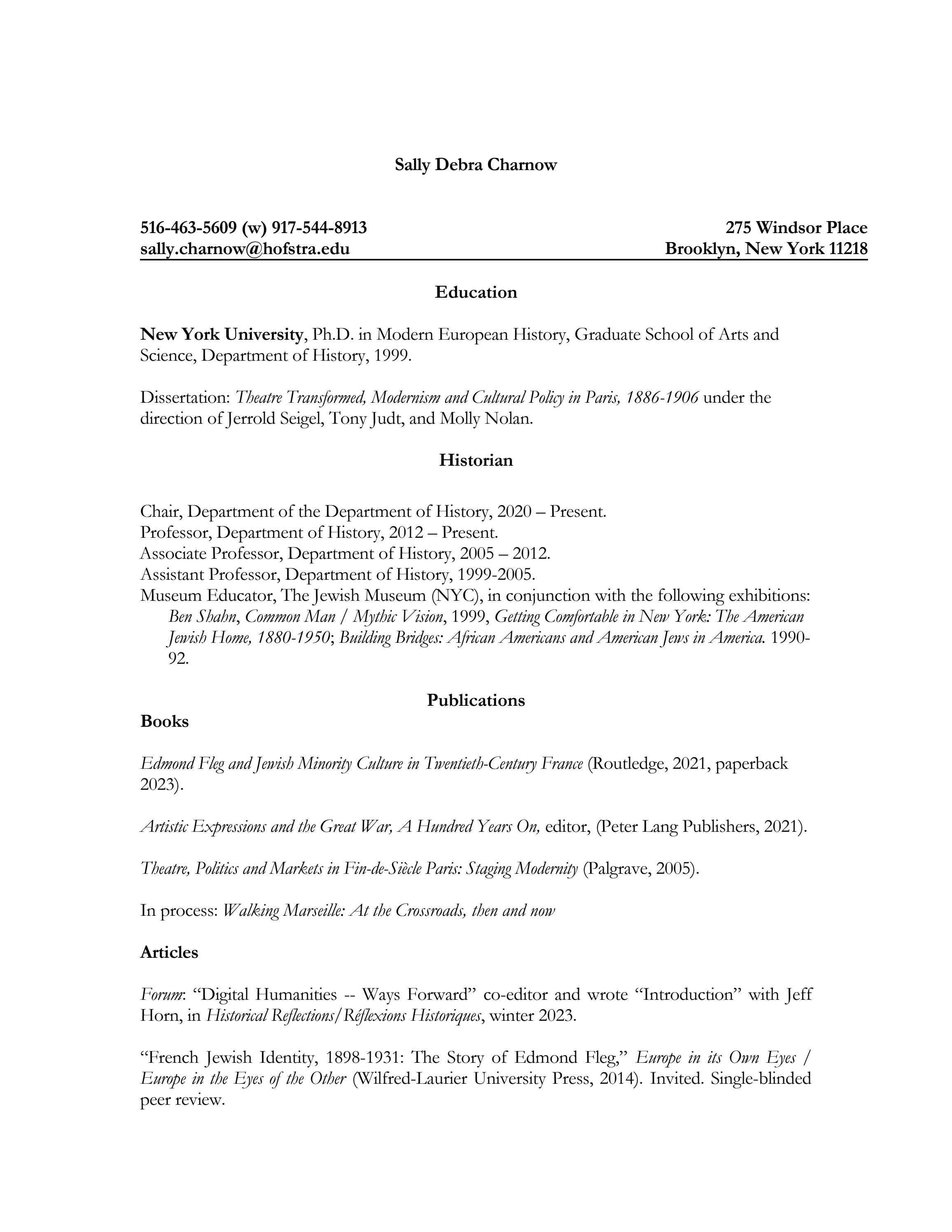 Sally Chernow CV 2024 - Hofstra University by Hofstra University - Issuu
