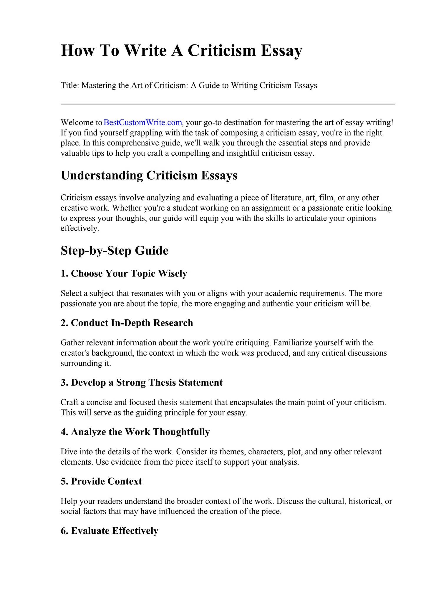 How To Write A Criticism Essay by Master Essay Writing - Issuu
