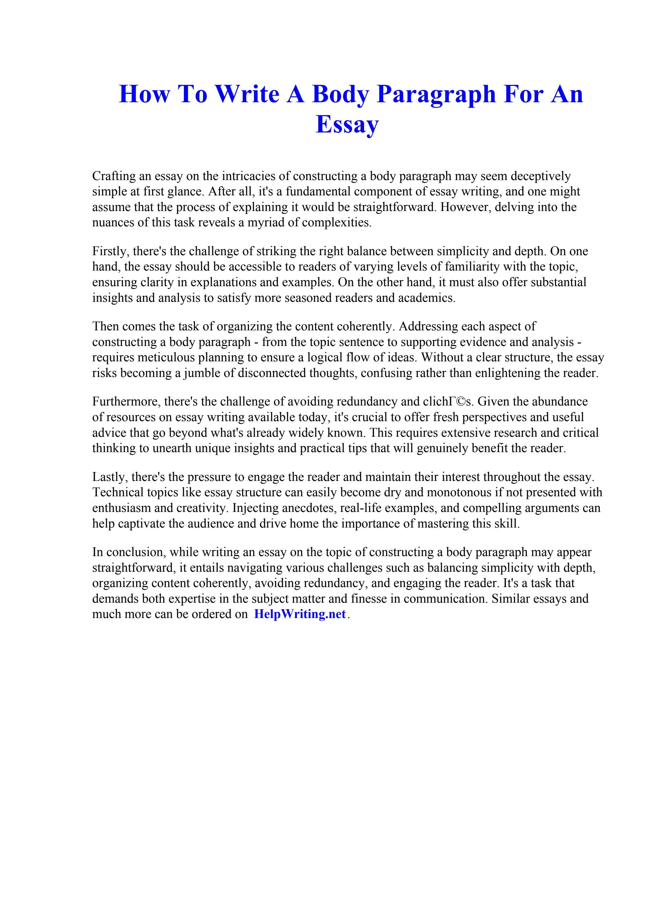 How To Write A Body Paragraph For An Essay by Quality Essay Writing - Issuu