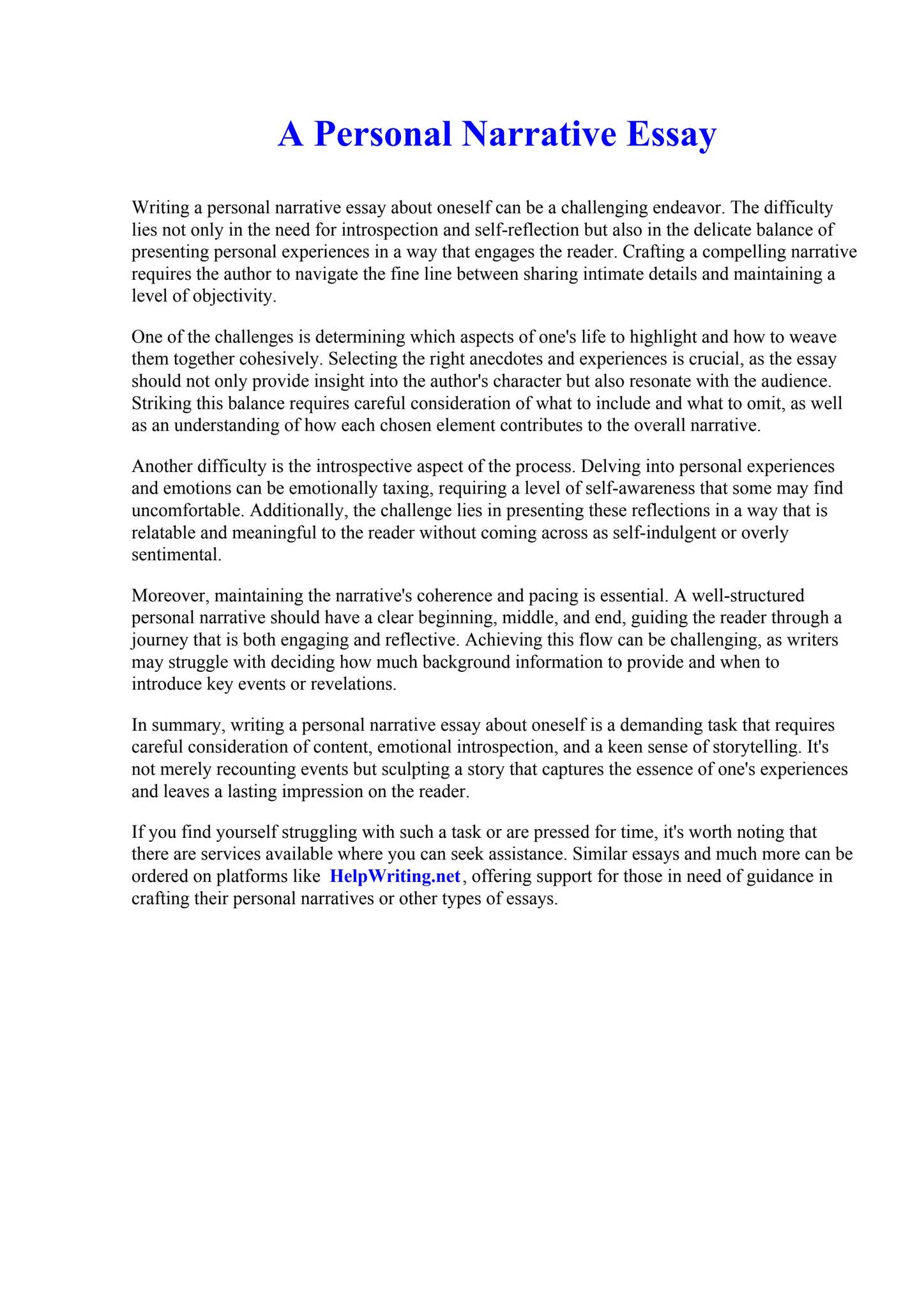 A Personal Narrative Essay by How To Write An Introductory Paragraph Of ...