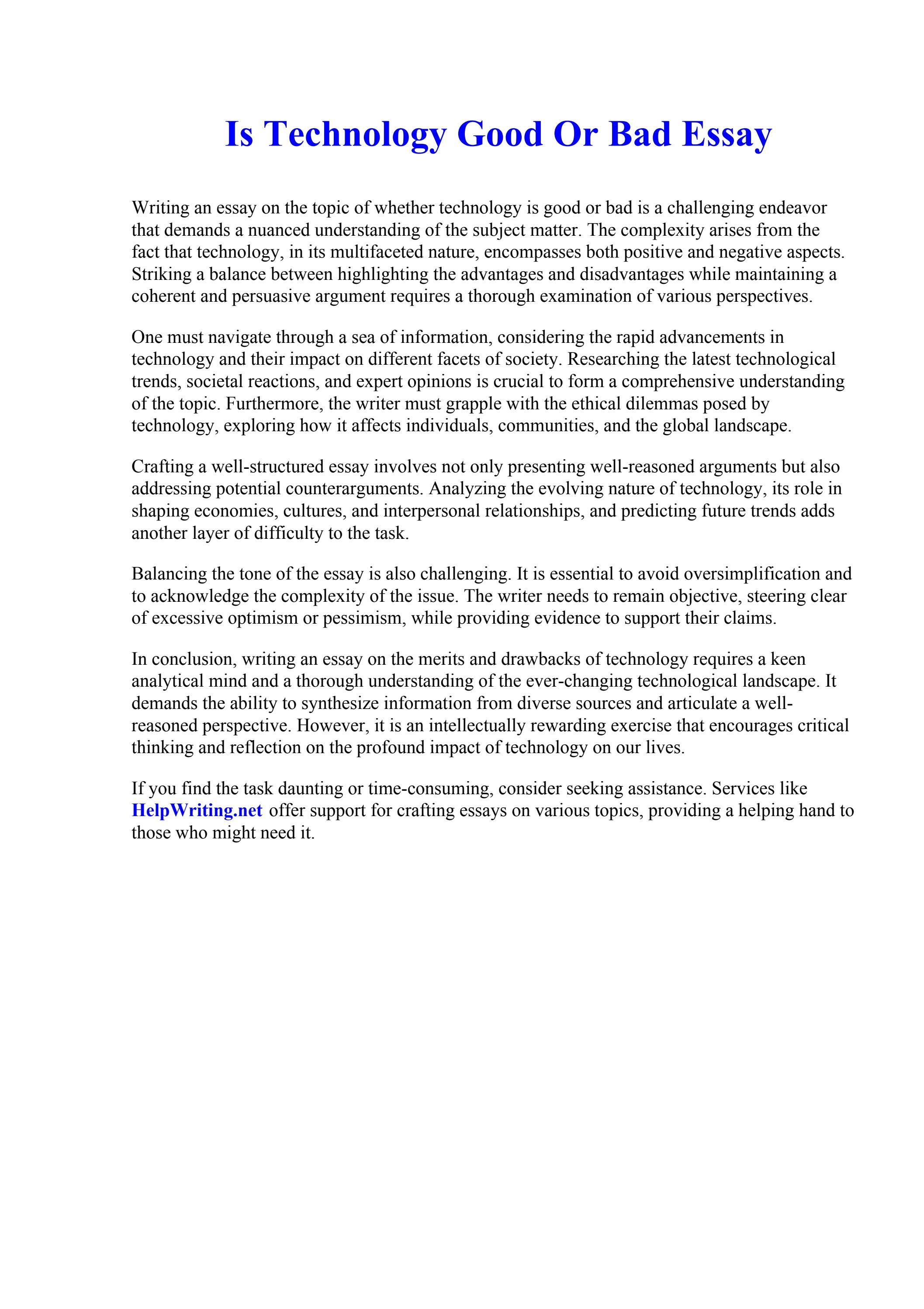 Is Technology Good Or Bad Essay by How To Write A Thesis Essay - Issuu