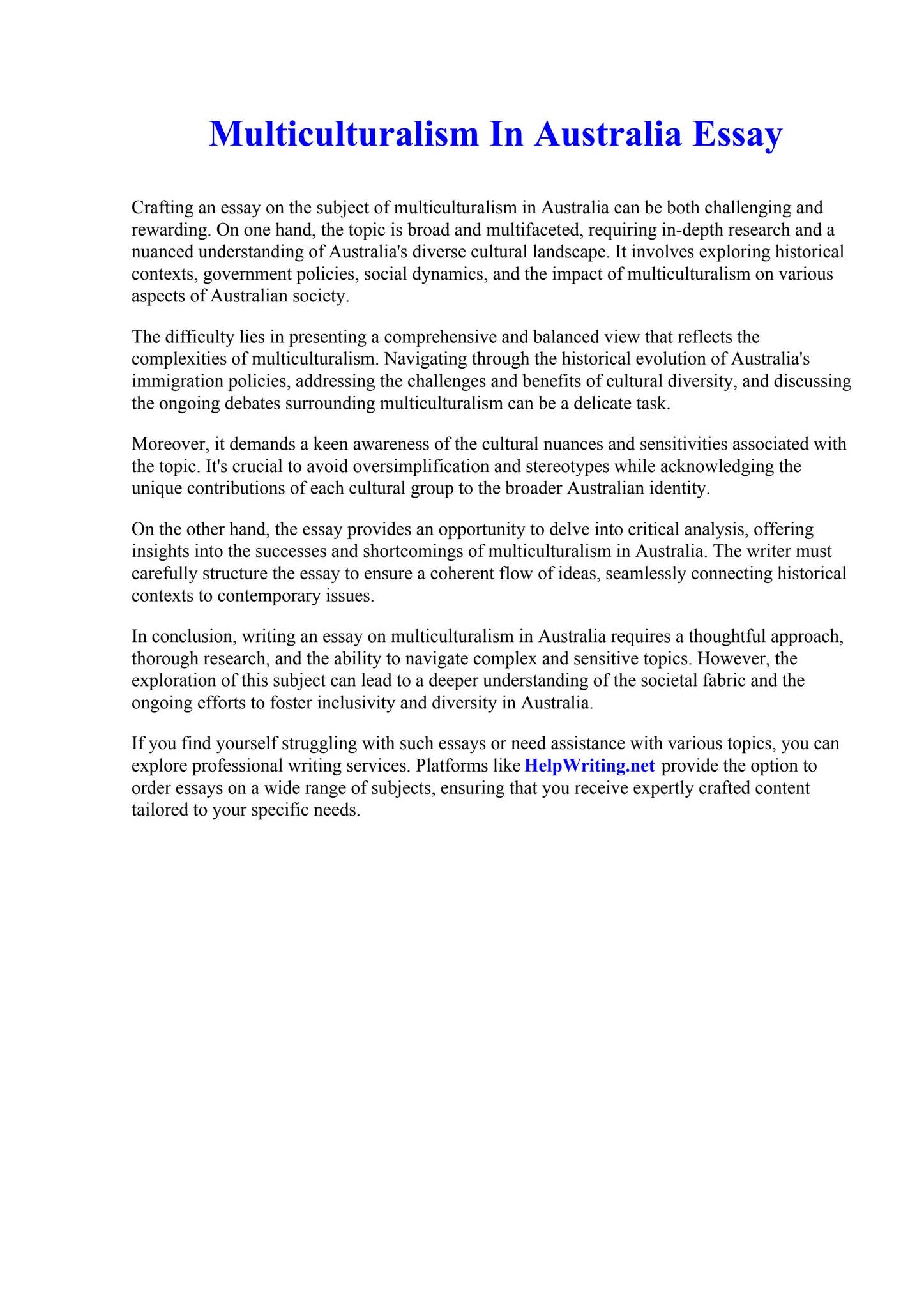 Multiculturalism In Australia Essay by Writing A Reflection Paper - Issuu