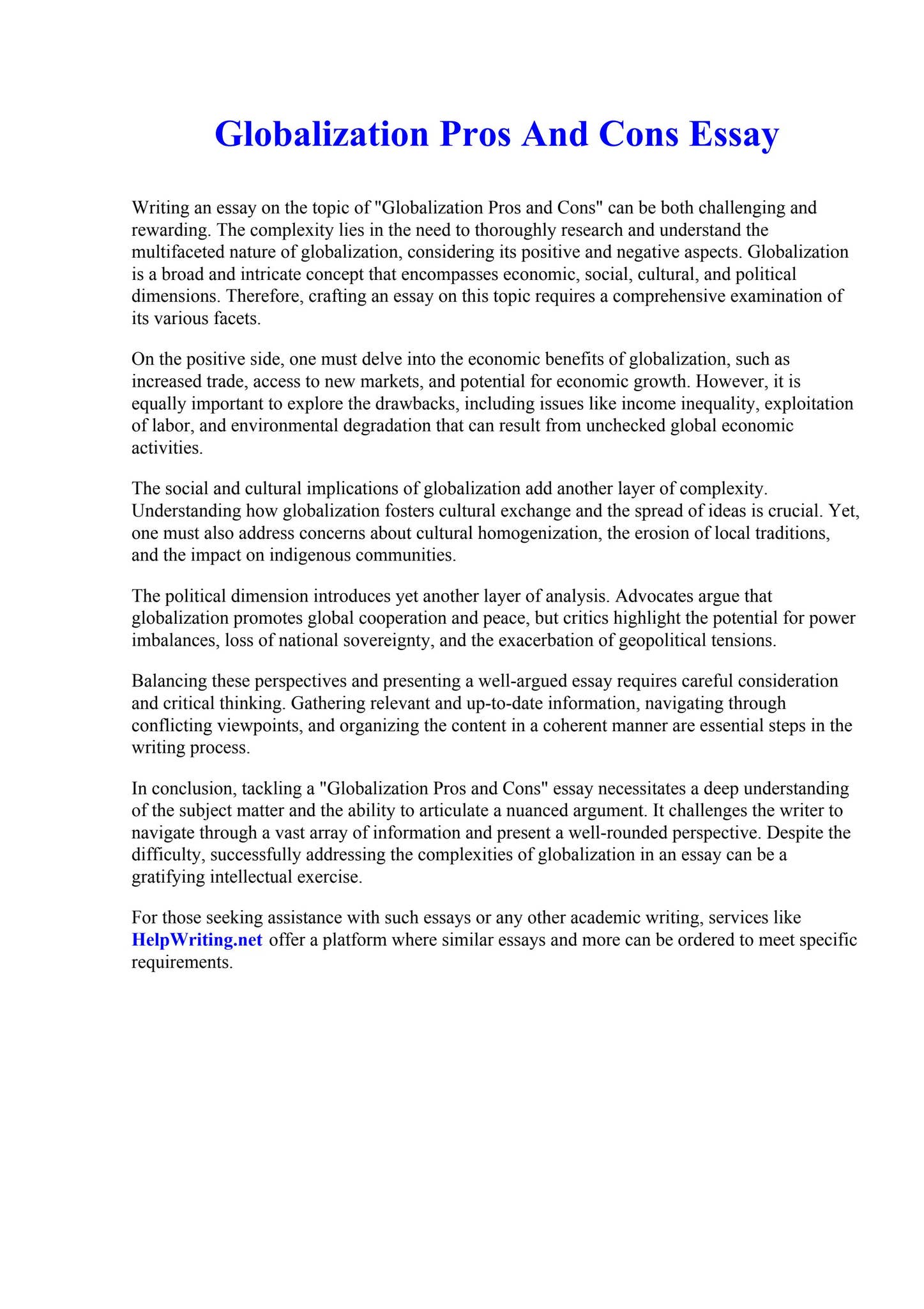 Globalization Pros And Cons Essay by Writing A Reflection Paper - Issuu