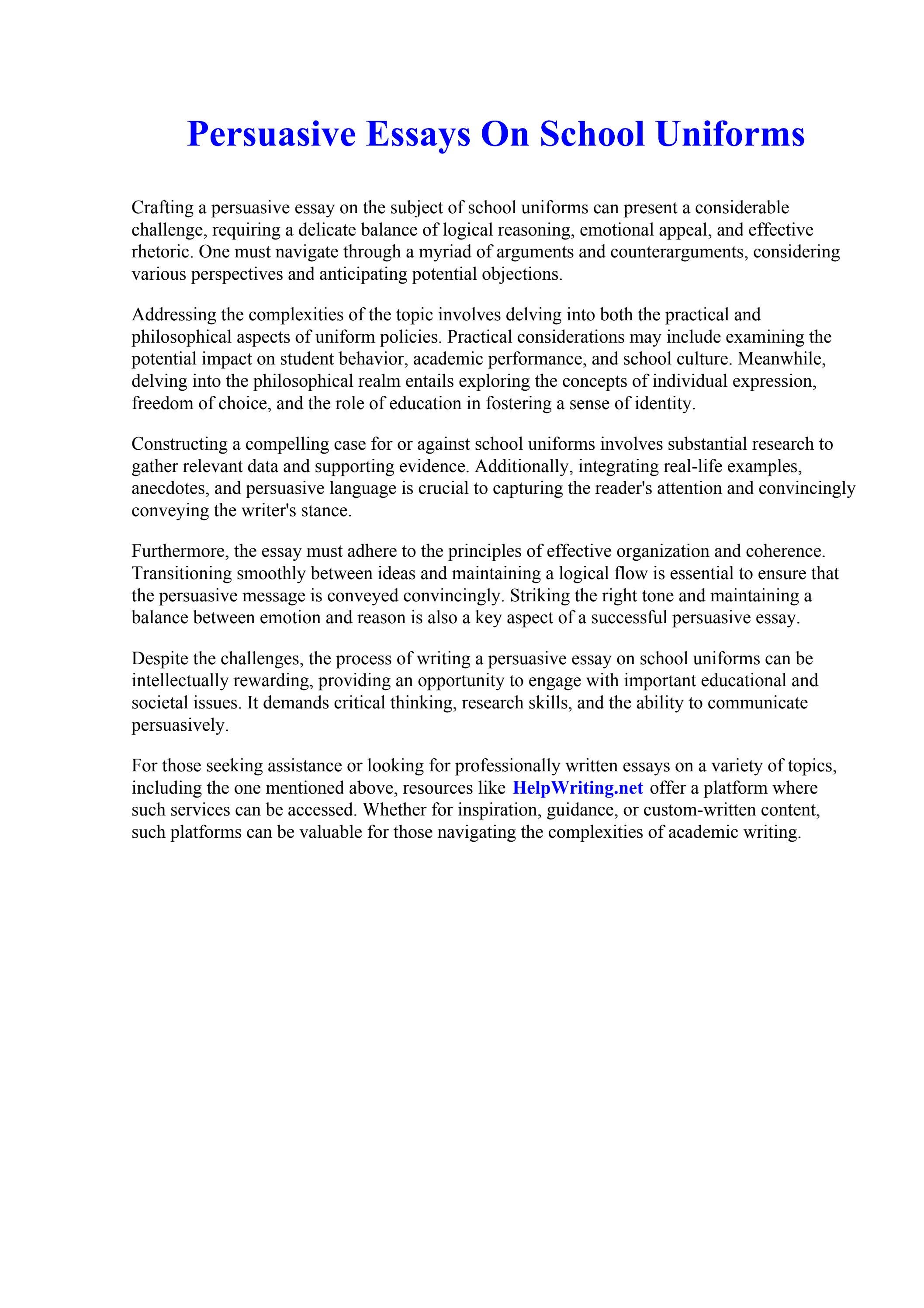 Persuasive Essays On School Uniforms by College Essay Checklist - Issuu