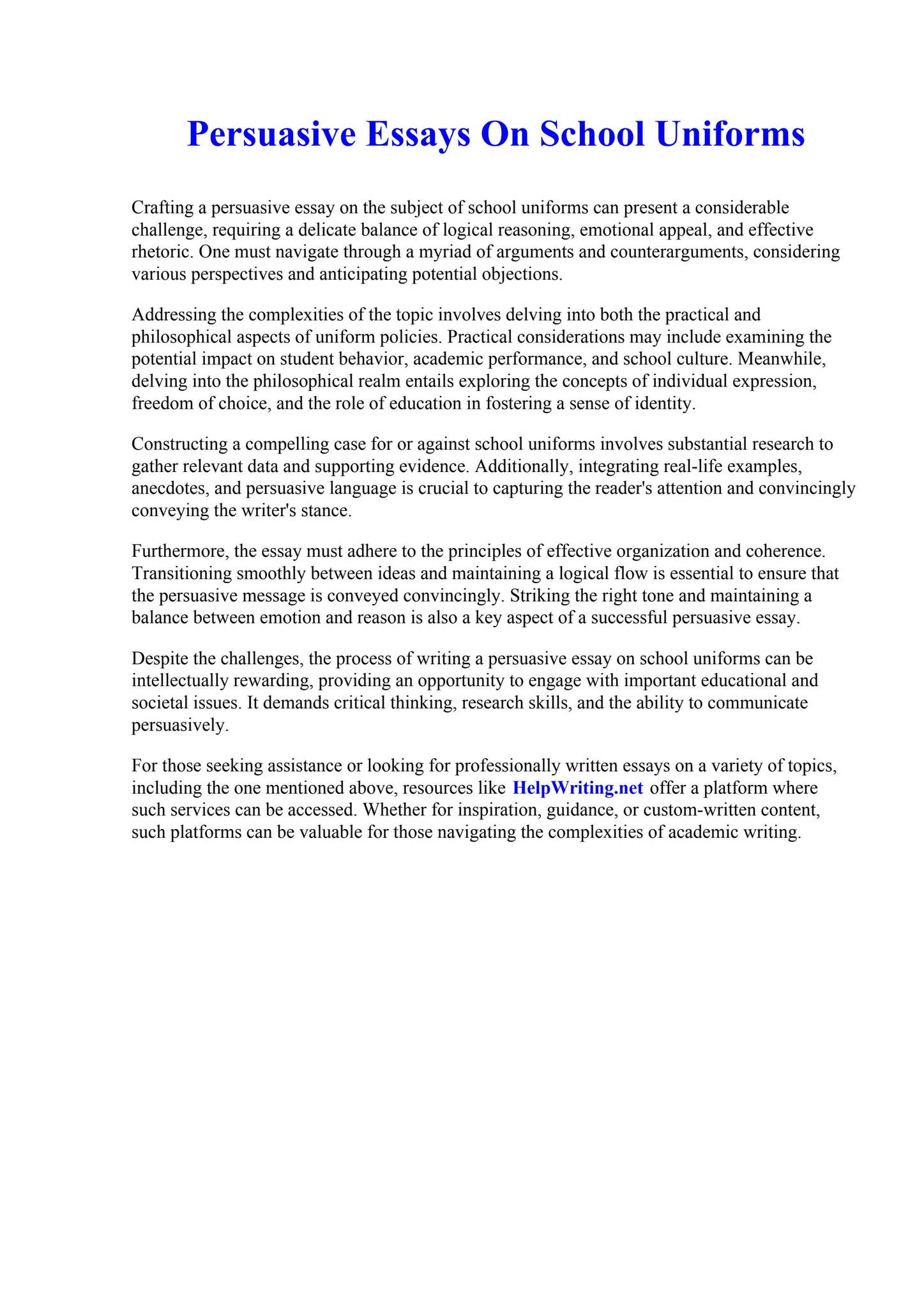 Persuasive Essays On School Uniforms by College Essay Checklist - Issuu