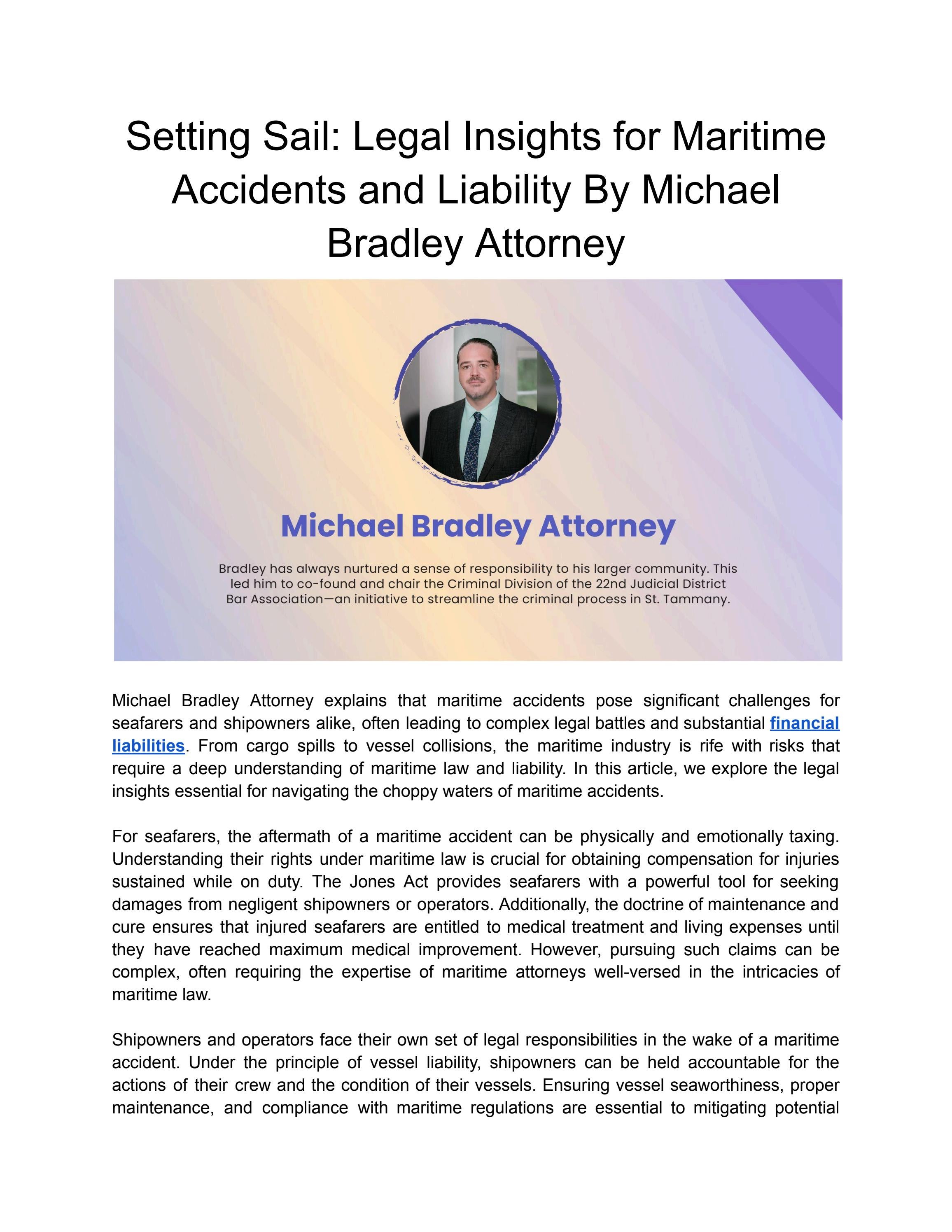 Setting Sail: Legal Insights for Maritime Accidents and Liability By ...